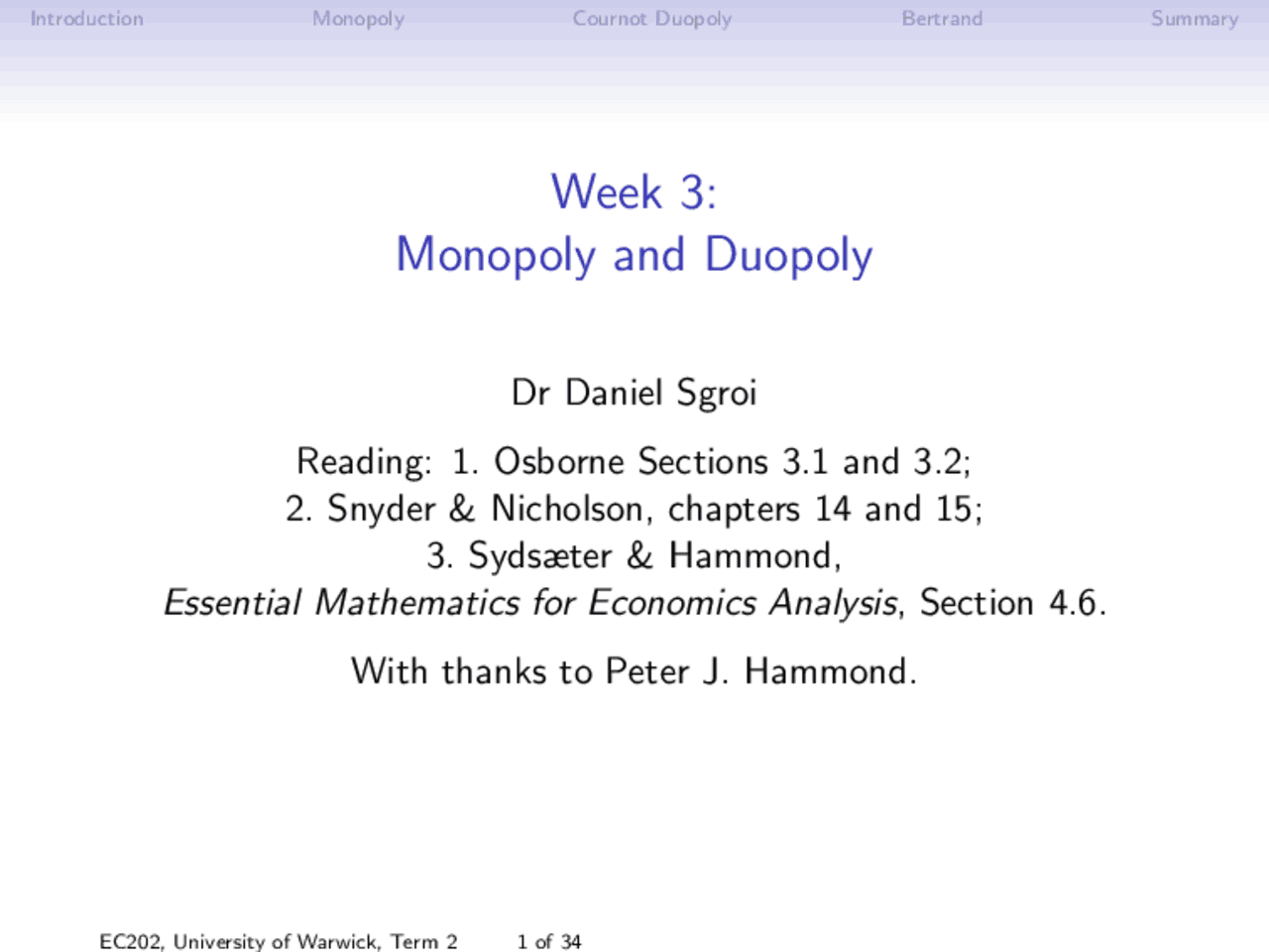 Week 3: Monopoly and Duopoly | Lecture notes Economics | Docsity