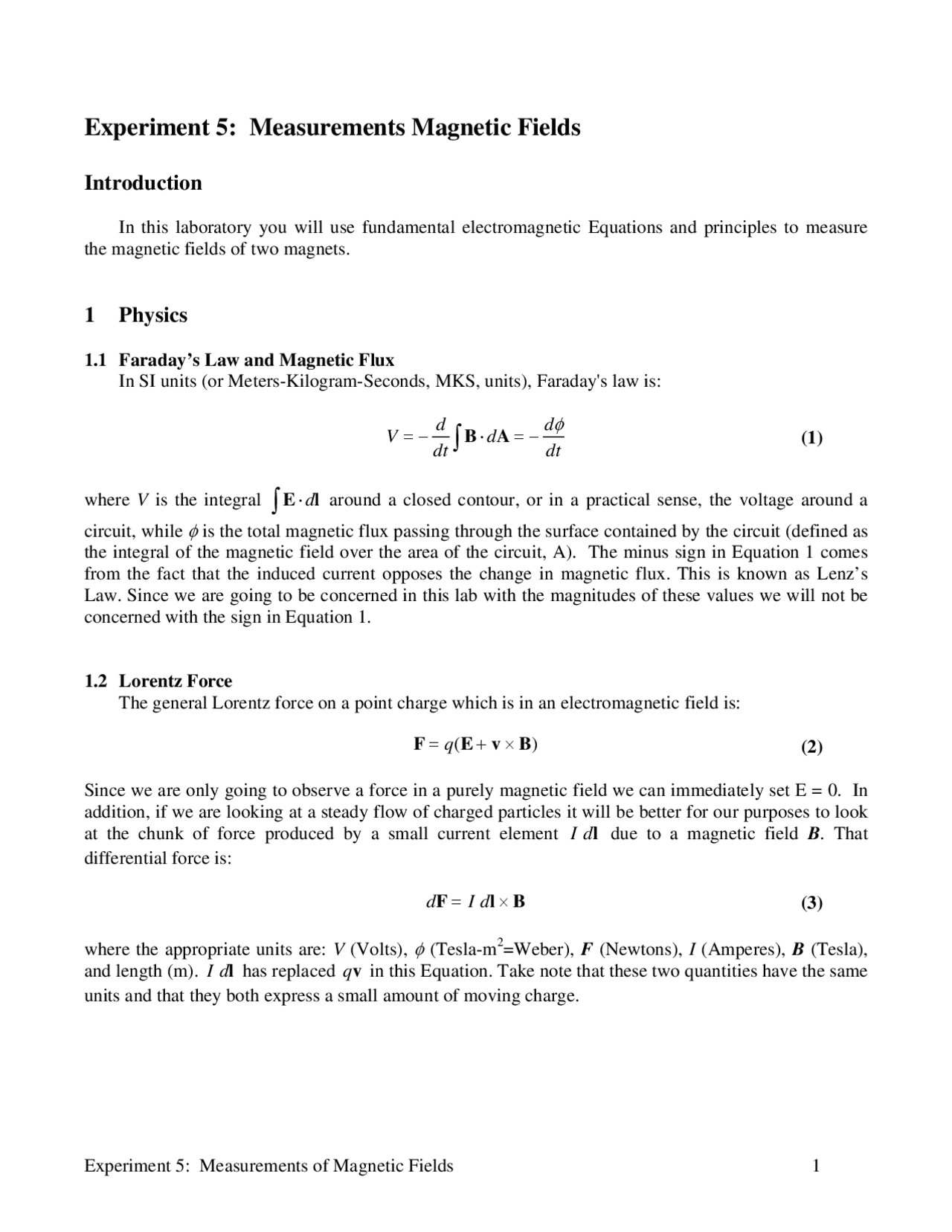 Experiment 5 Measurements Magnetic Fields Exercises Physics Docsity