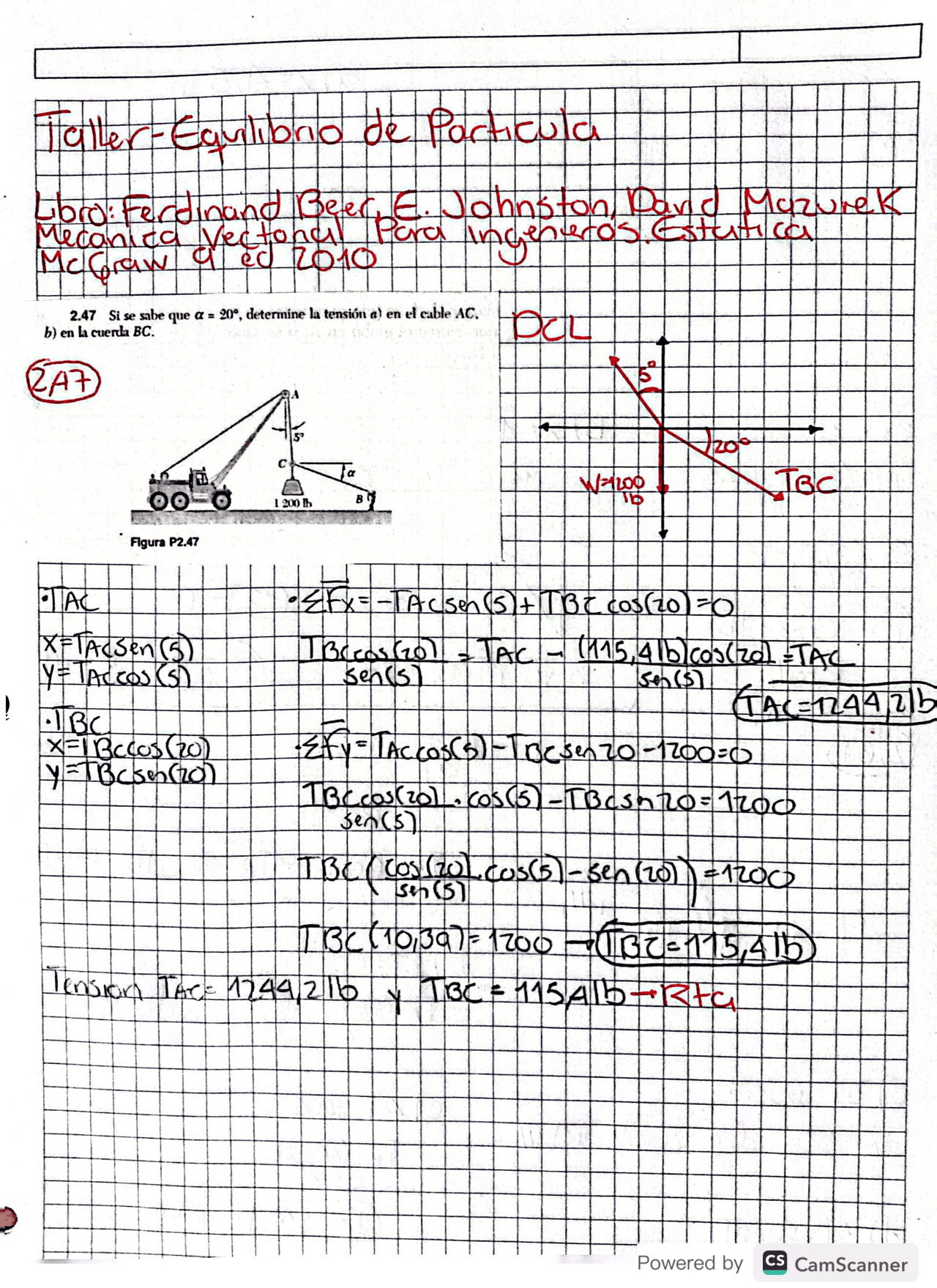 Equilibrio Particula | Ejercicios de Estática | Docsity
