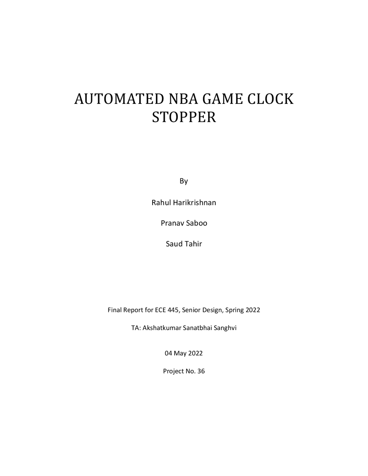 AUTOMATED NBA GAME CLOCK STOPPER | Slides Technology | Docsity