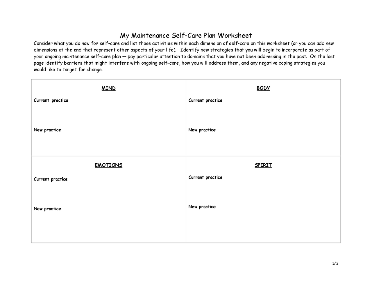 My Maintenance Self-Care Plan Worksheet | Study notes Personal Health ...
