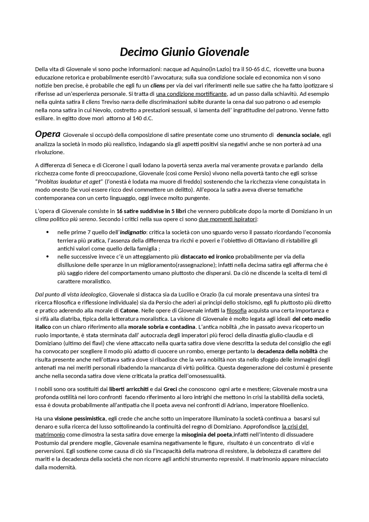 Riassunto Giovenale, Quintiliano e Marziale | Appunti di Latino | Docsity