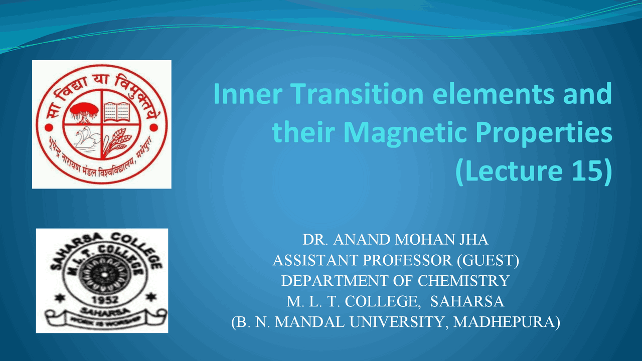 Inner-Transition-elements-Lecture-15.pdf | Slides Chemistry | Docsity