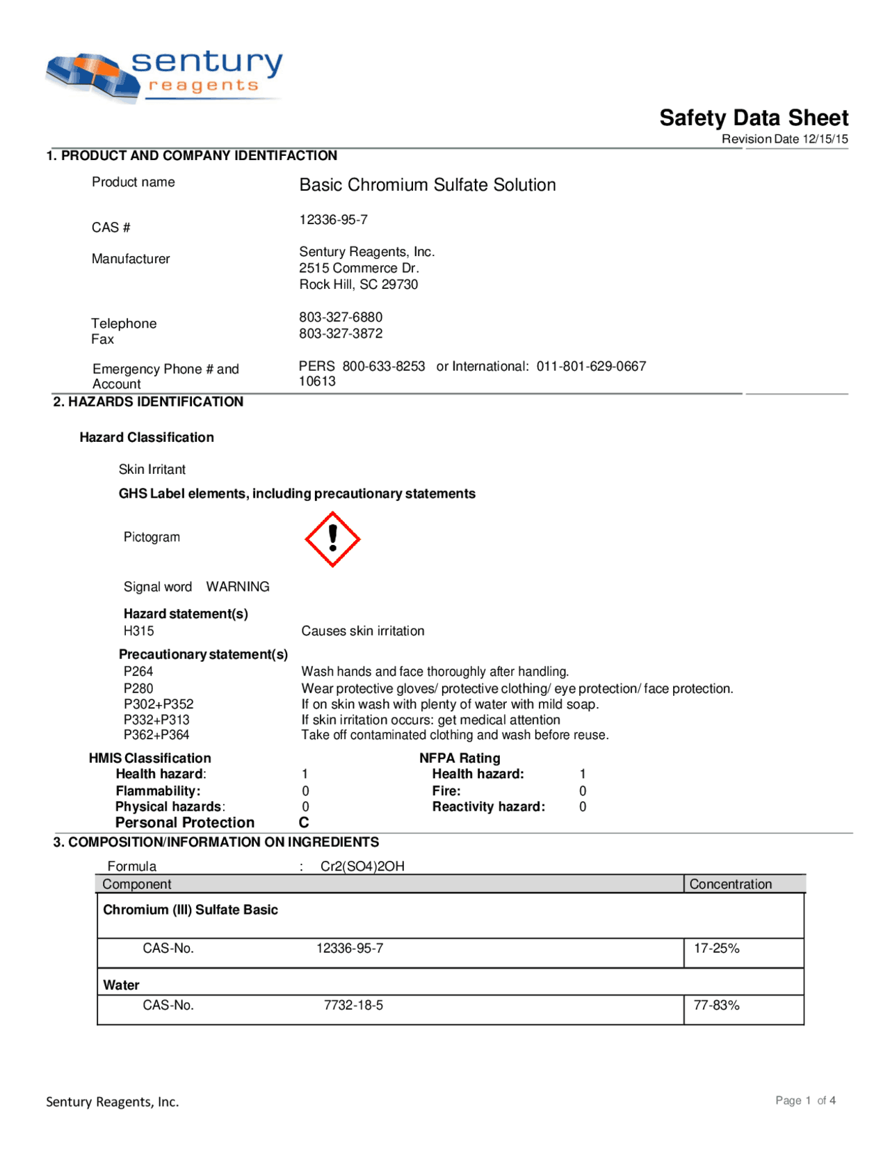 Basic Chromium Sulfate Solution | Lecture notes Chemistry | Docsity