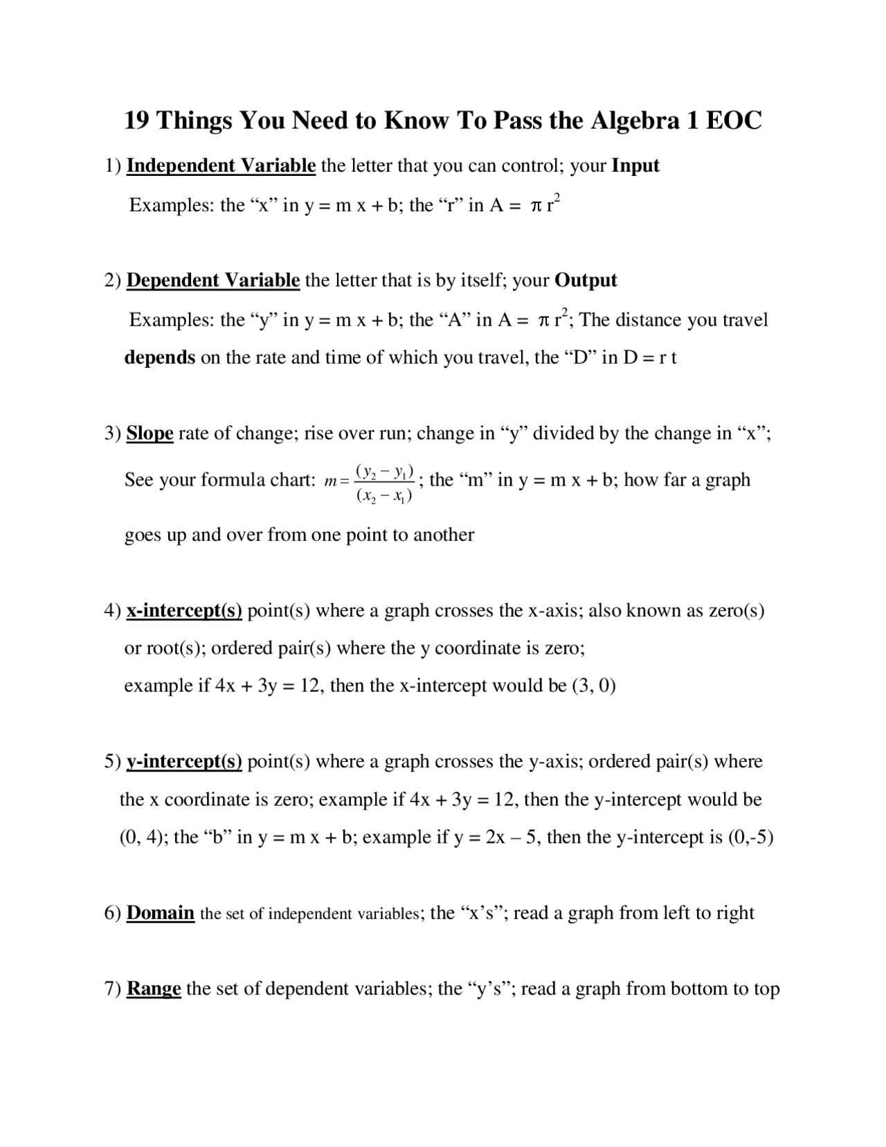 19 Things You Need to Know To Pass the Algebra 1 EOC | Study notes ...
