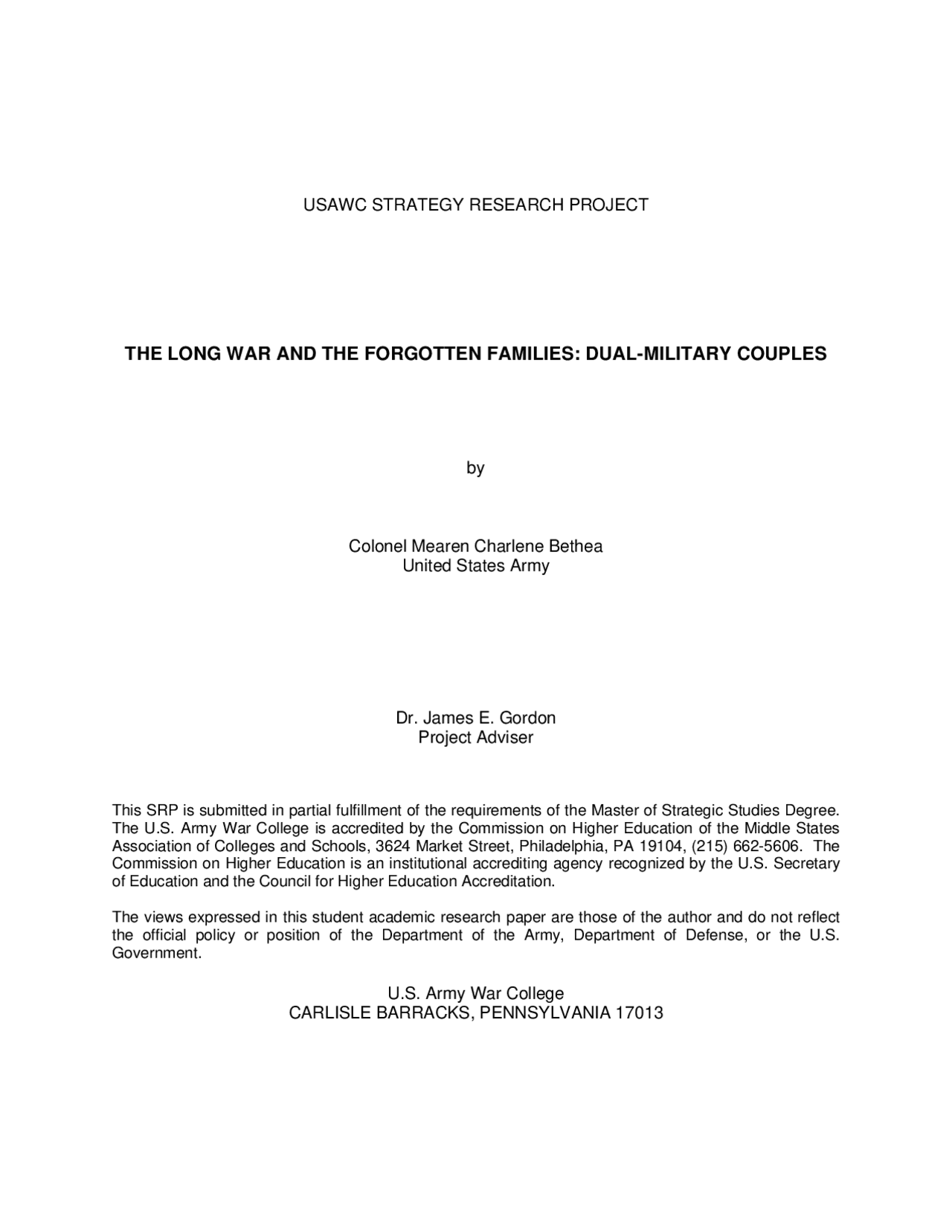 DUAL-MILITARY COUPLES | Exercises History | Docsity