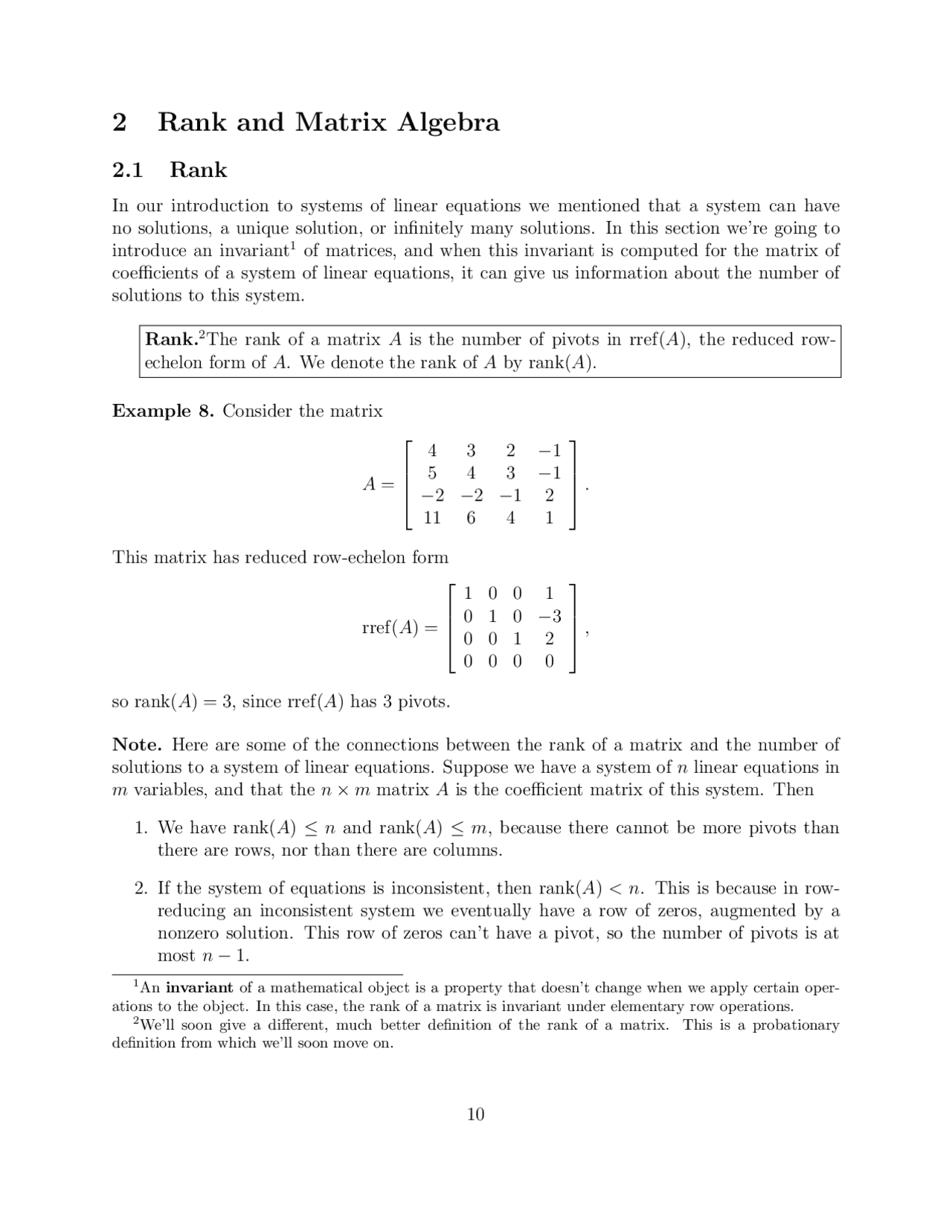 2 Rank And Matrix Algebra Lecture Notes Algebra Docsity