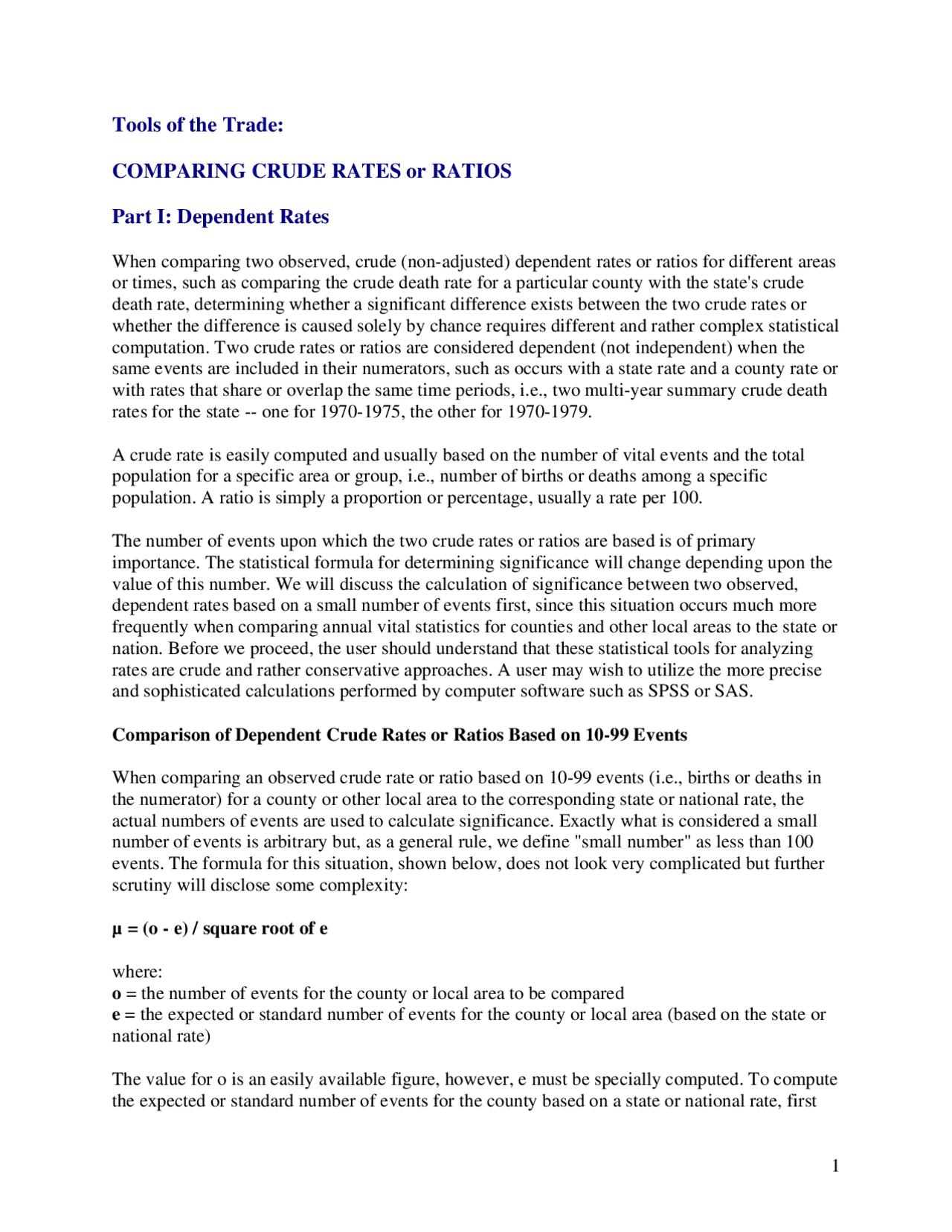 Comparing Crude Rates Or Ratios Part I Dependent Slides