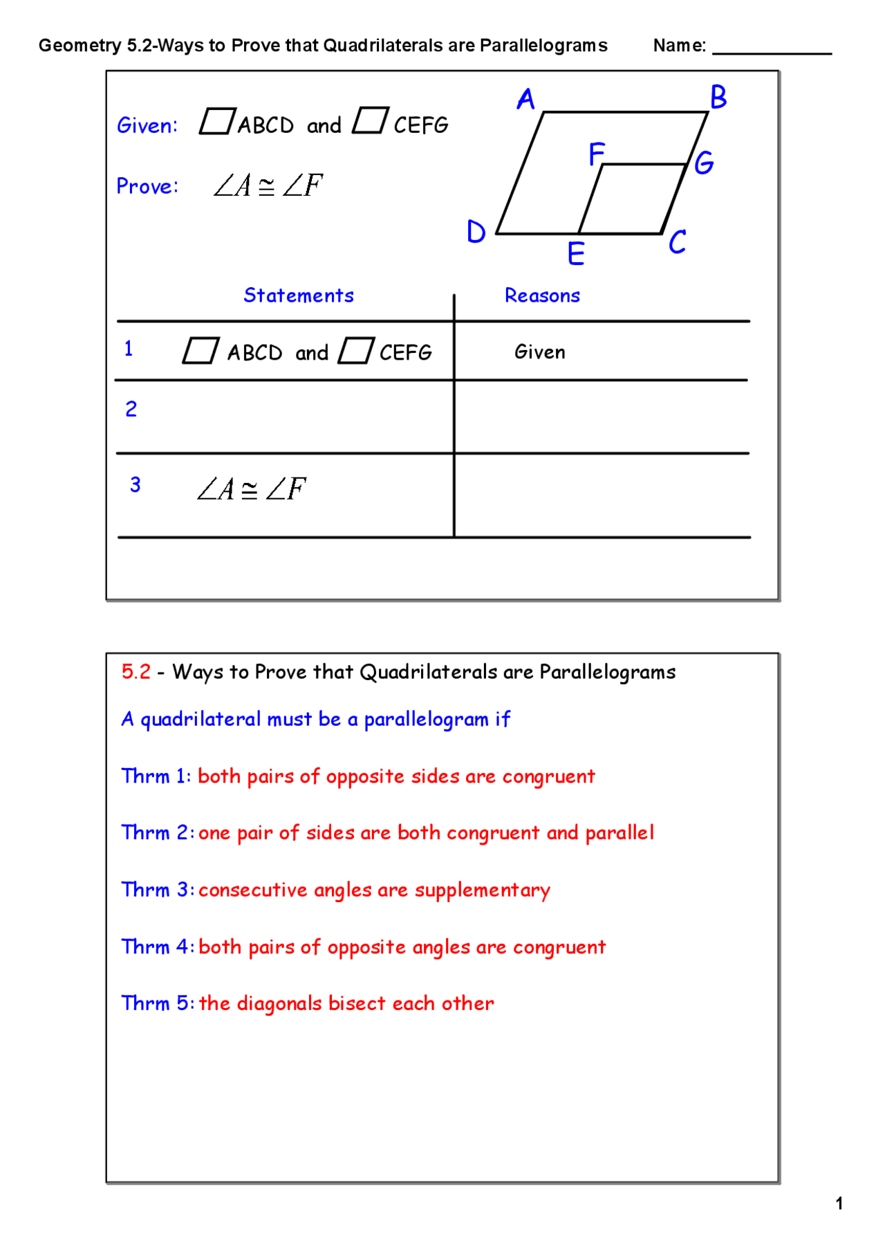 Geometry 5.2-Ways to Prove that Quadrilaterals are ... | Exams Geometry ...