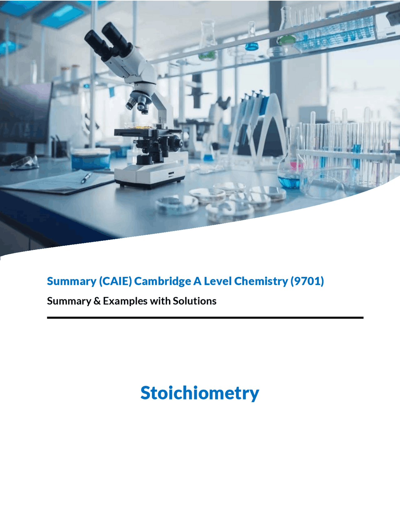 Summary (CAIE) Cambridge A Level Chemistry (9701) - Stoichiometry ...