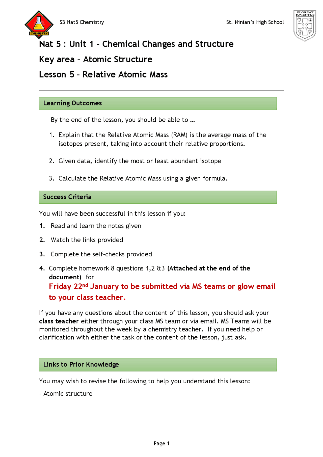 Atomic Structure Lesson 5 – Relative Atomic Mass | Exercises Chemistry ...