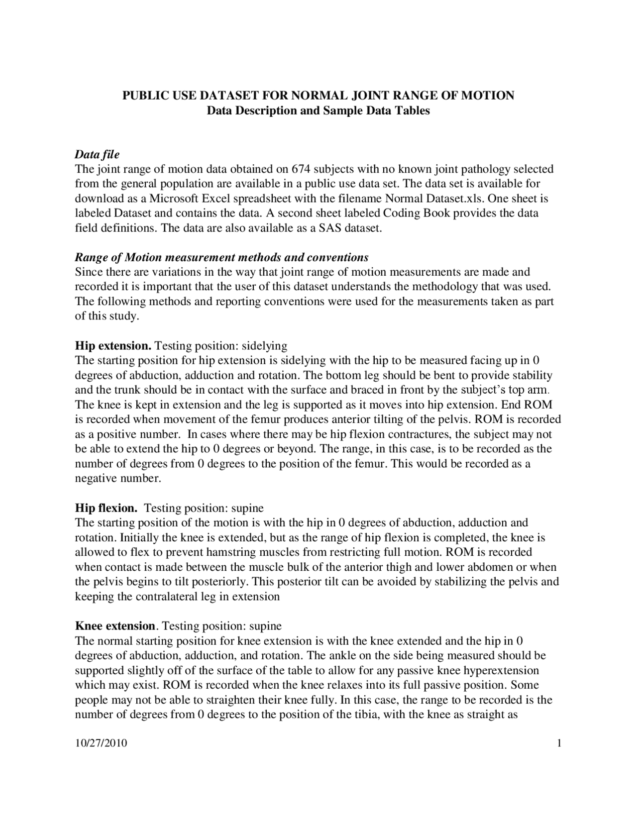 public use dataset for normal joint range of motion | Exercises ...