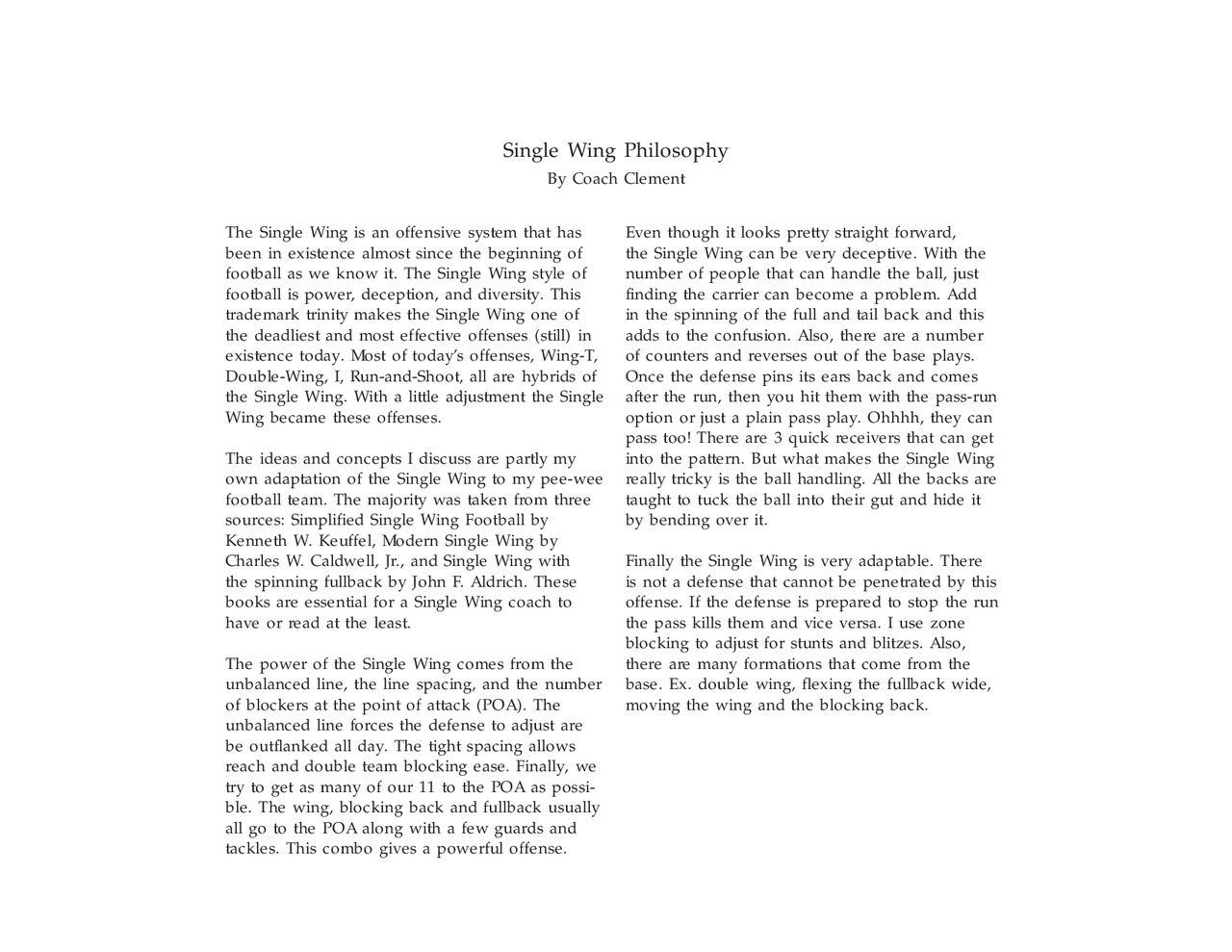 Single Wing Philosophy | Exercises Philosophy | Docsity