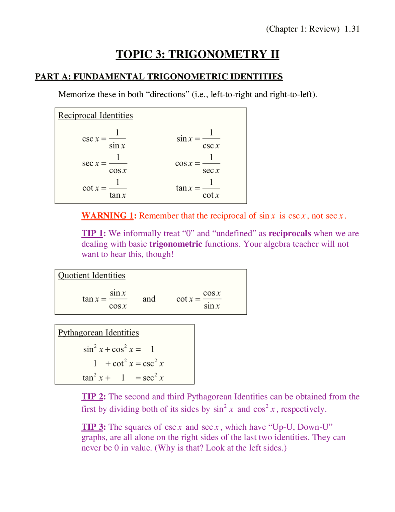 Topic 3 Trigonometry Ii Lecture Notes Trigonometry Docsity