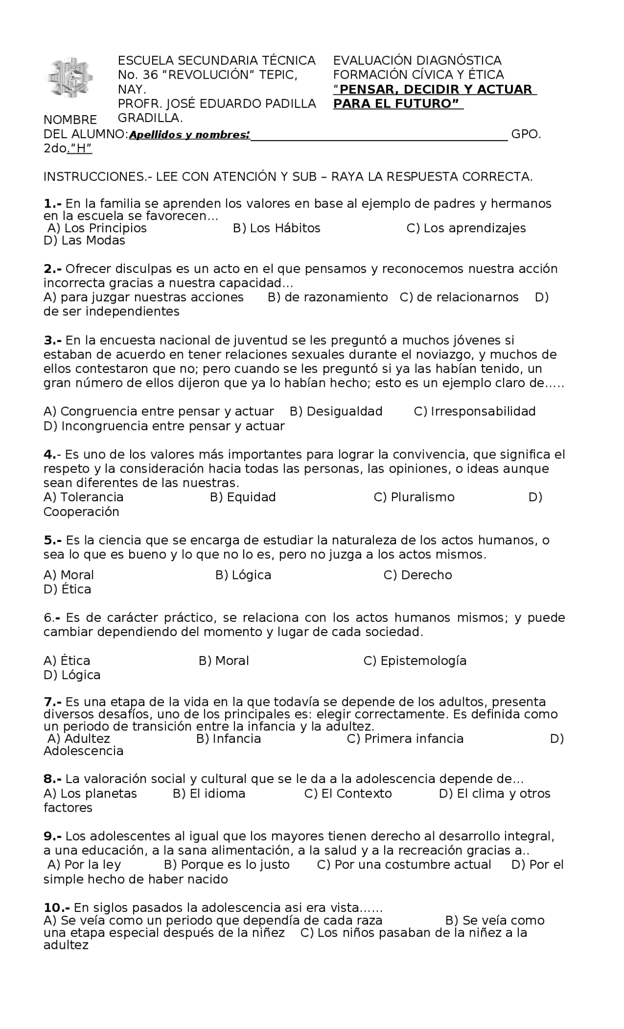 Examenes De Segundo Y Tercer Bimestre Exámenes Selectividad De