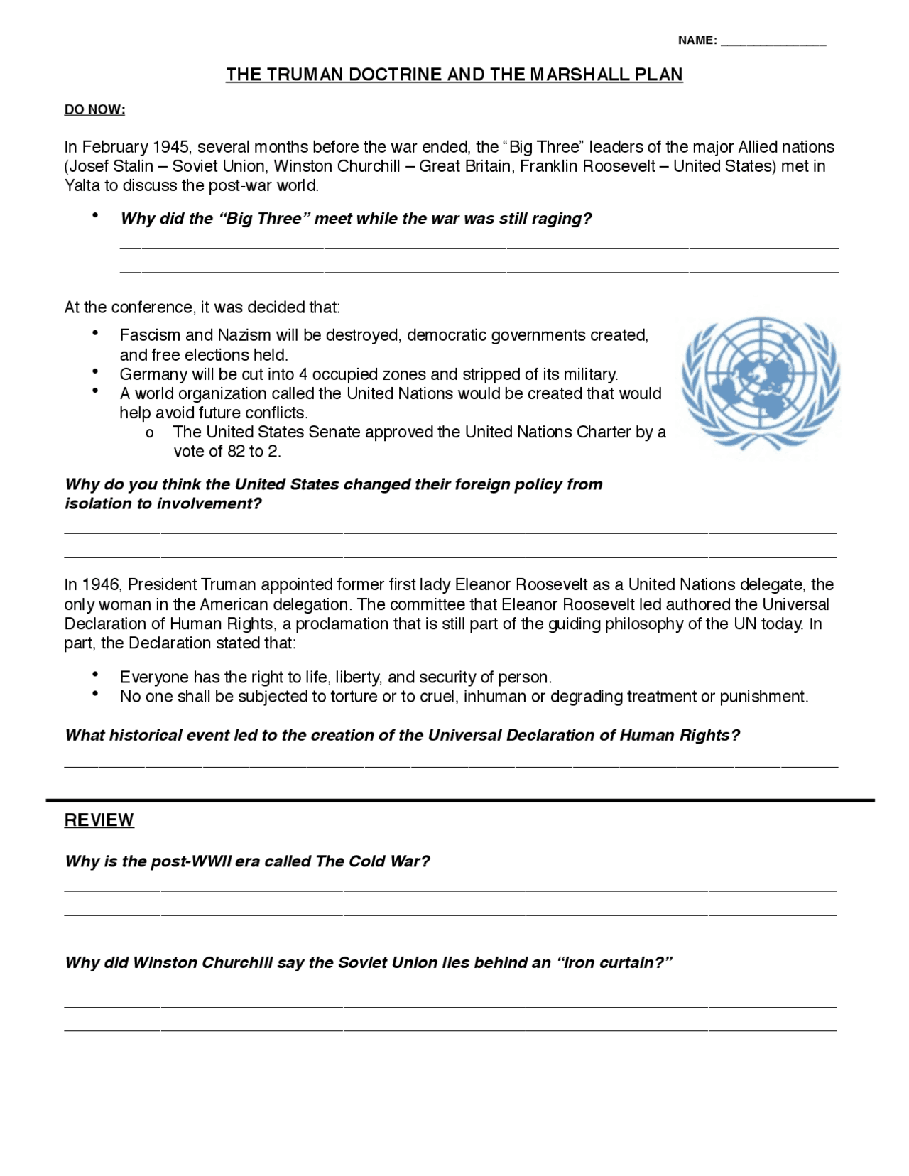 The Cold War Truman Doctrine Marshall Plan | Summaries Human Rights ...