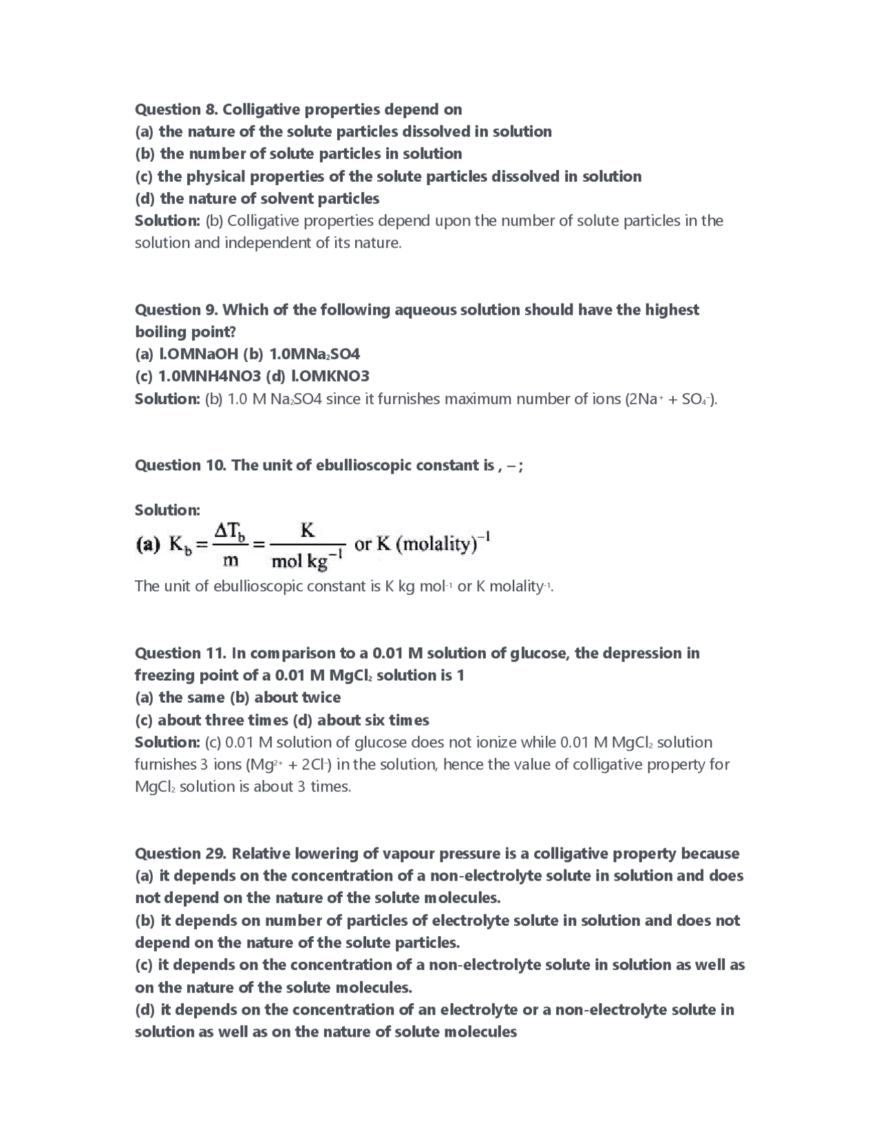 Question 8. Colligative properties depend on | Slides Chemistry | Docsity