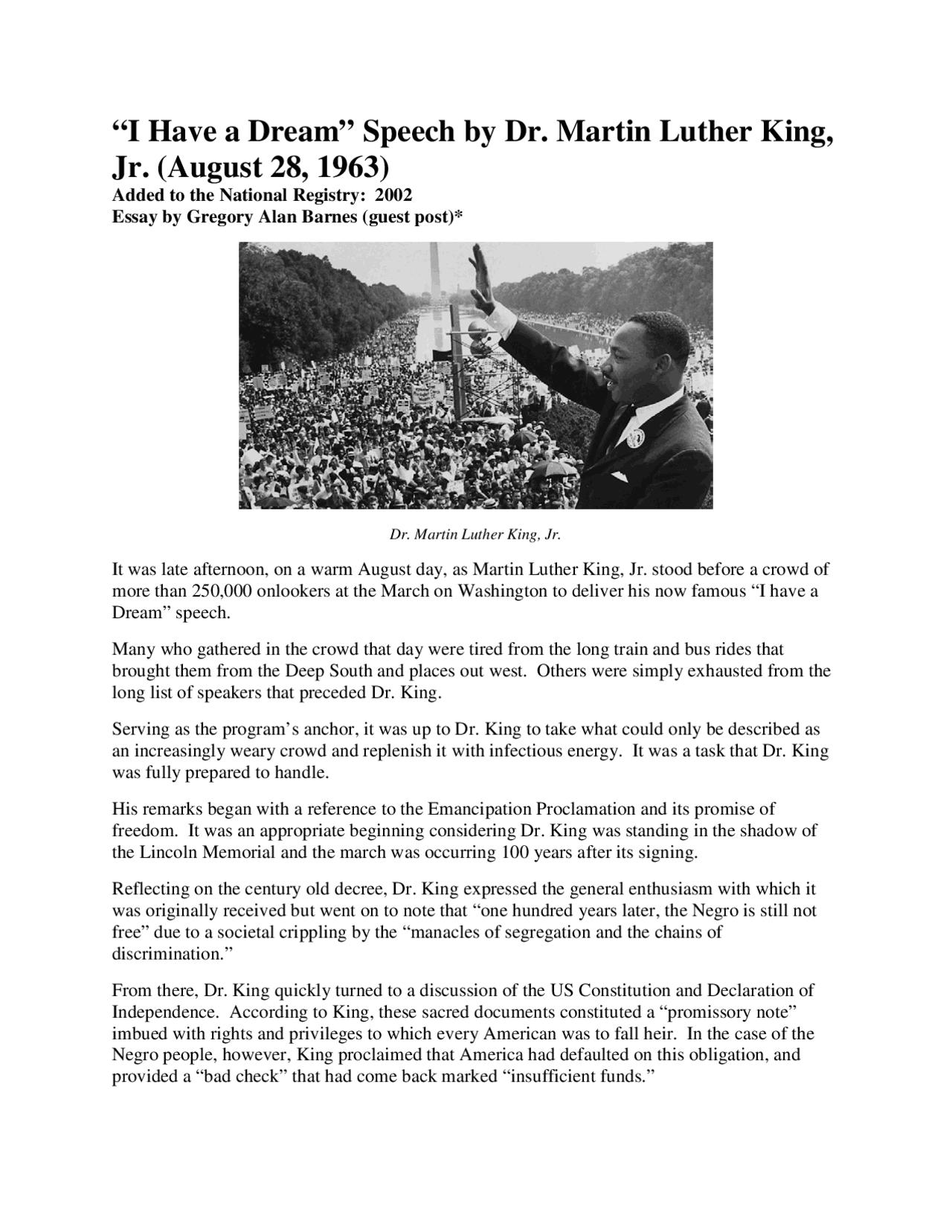 "I Have a Dream." Speech by Dr. Martin Luther King, Jr ... | Schemes ...