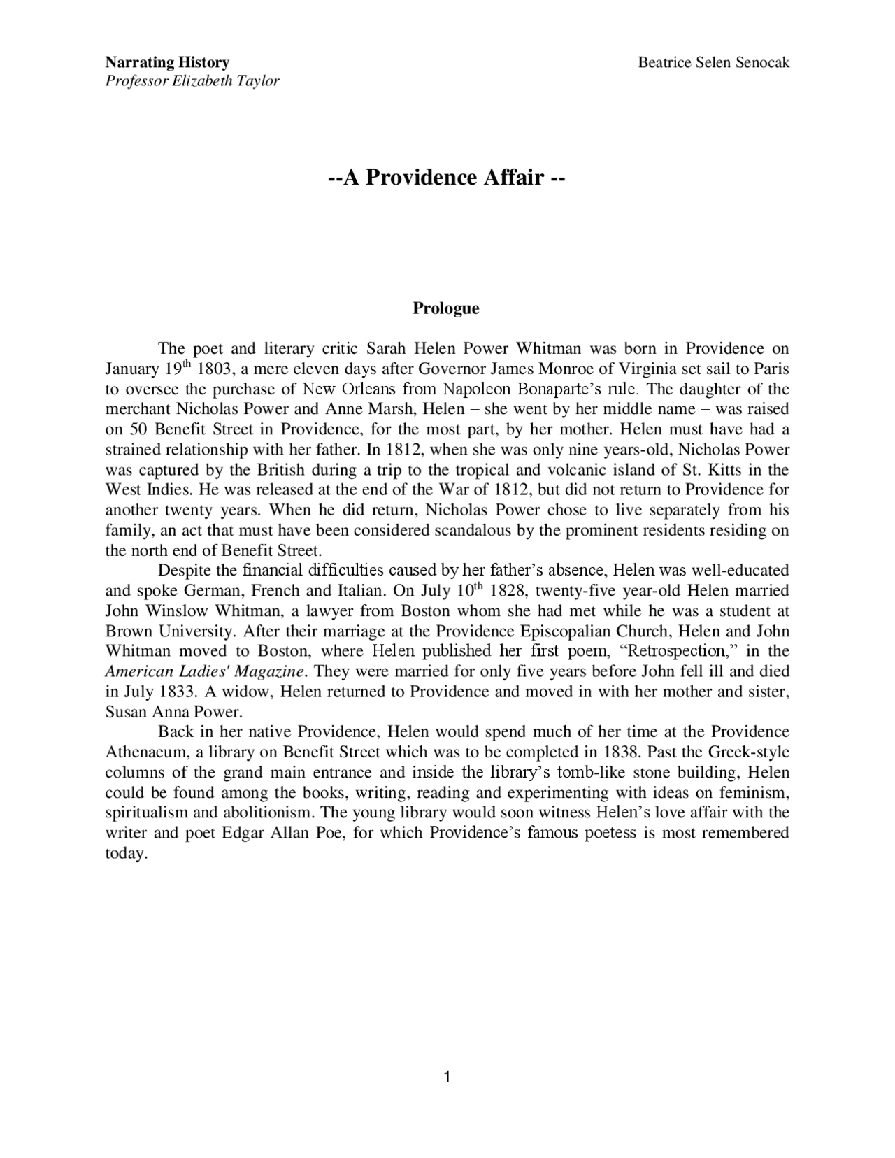 A Providence Affair | Study notes History | Docsity