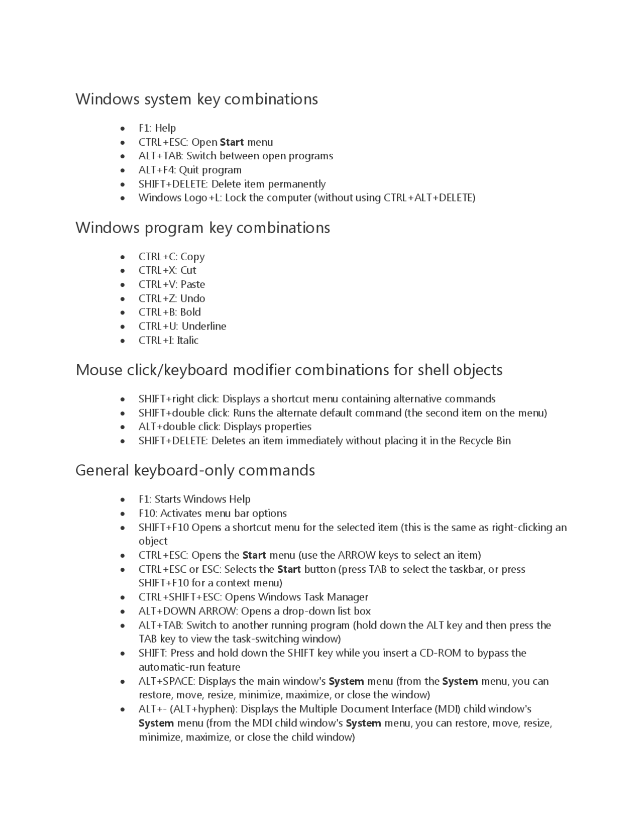 Windows System Key Combinations Slides Operating Systems Docsity