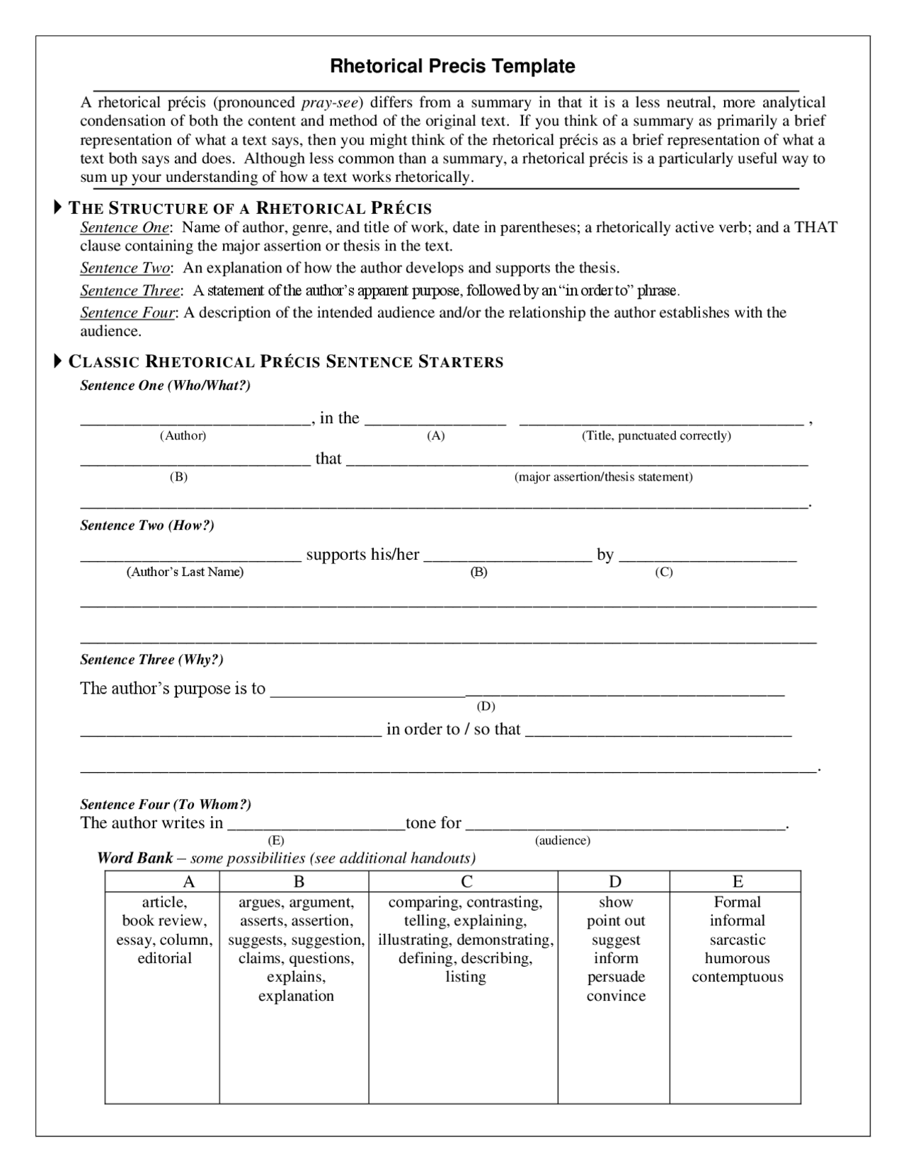 rhetorical-precis-template.pdf | Summaries American literature | Docsity