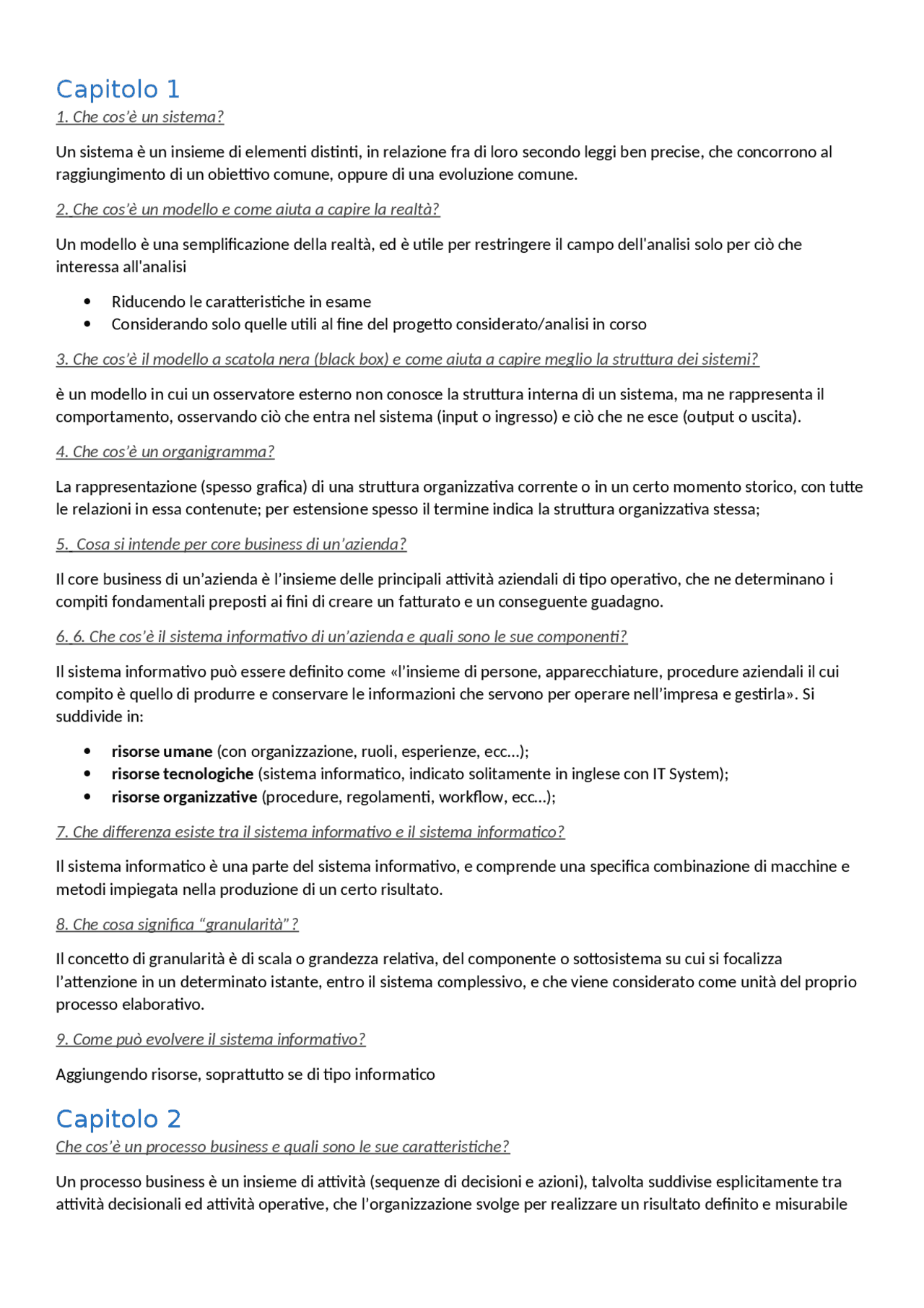 Domande e risposte Sistemi Informativi | Esercizi di Sistemi Informativi | Docsity