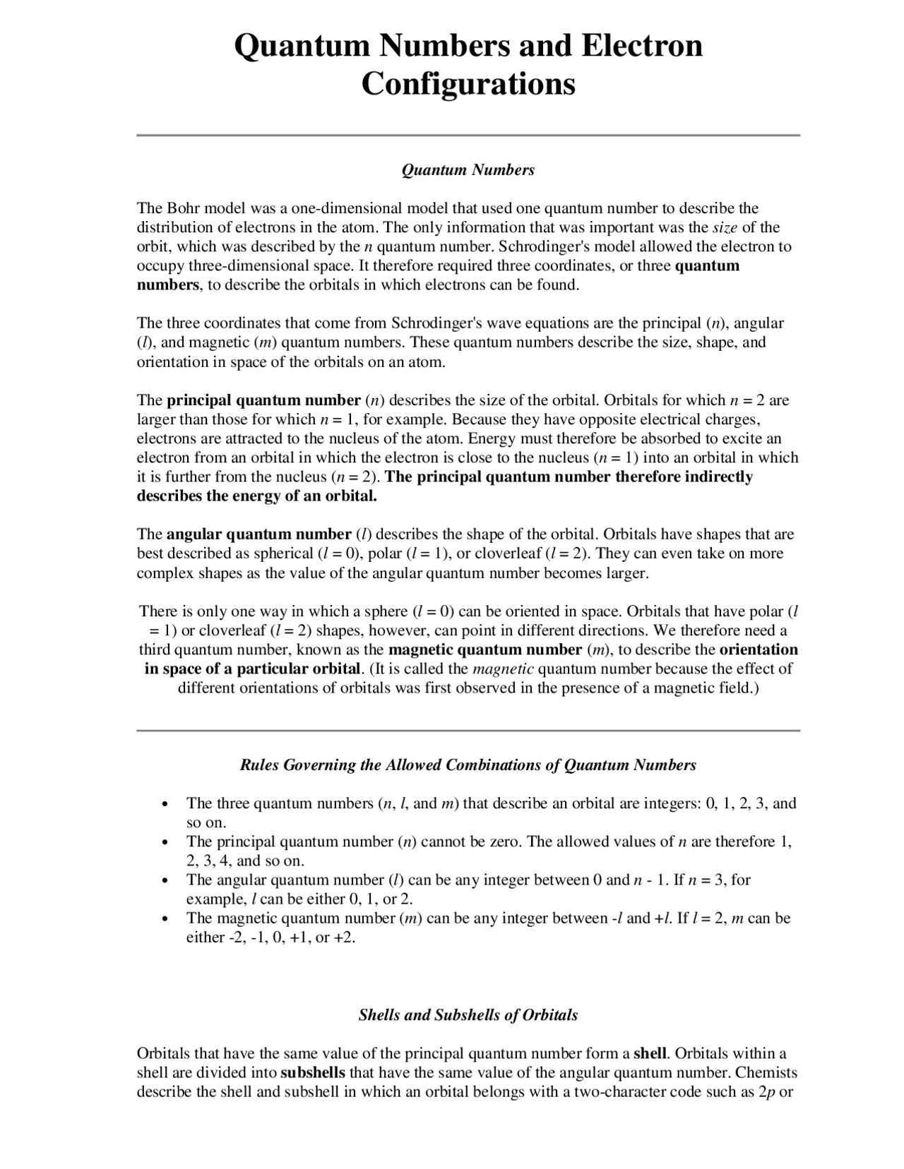 Quantum Numbers And Electron Configurations Lecture Notes Chemistry
