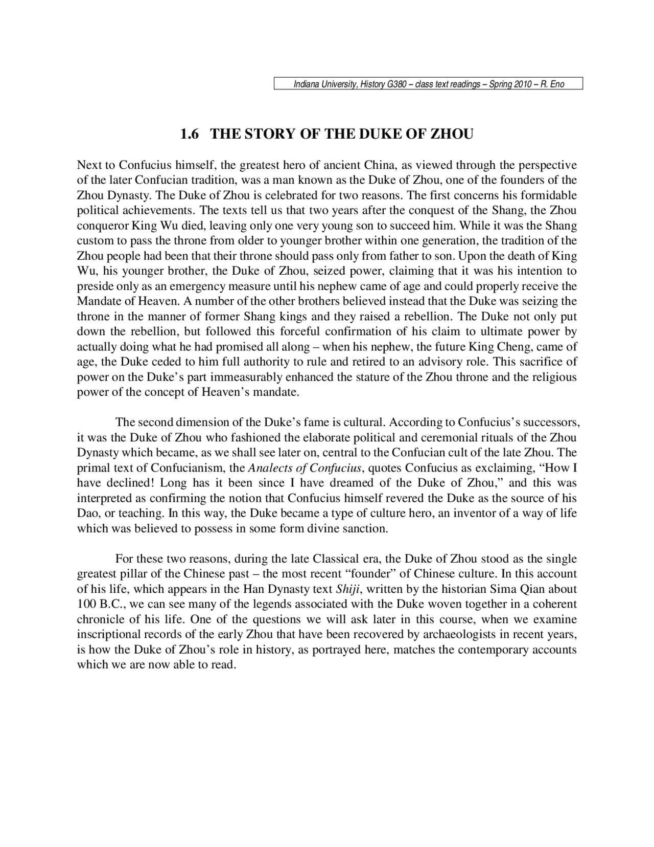 1.6 the story of the duke of zhou | Summaries World History | Docsity