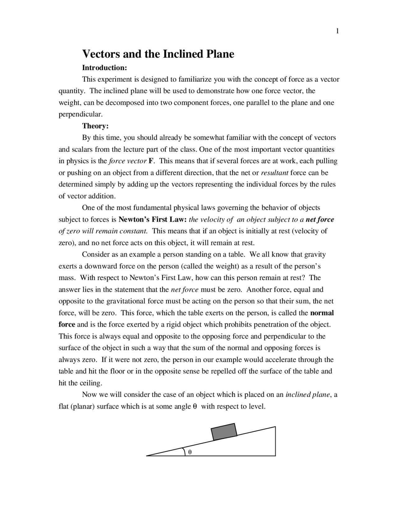 Vectors and the Inclined Plane | Summaries Physics | Docsity