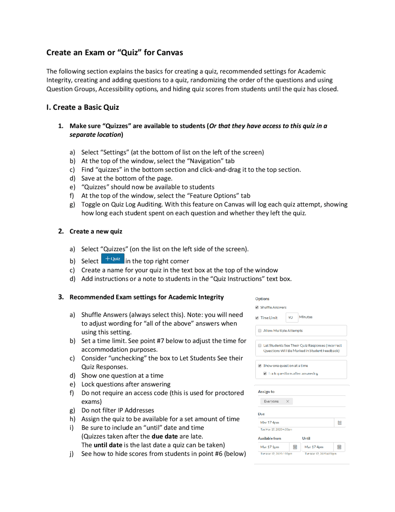 Create an Exam or “Quiz” for Canvas | Summaries Auditing | Docsity