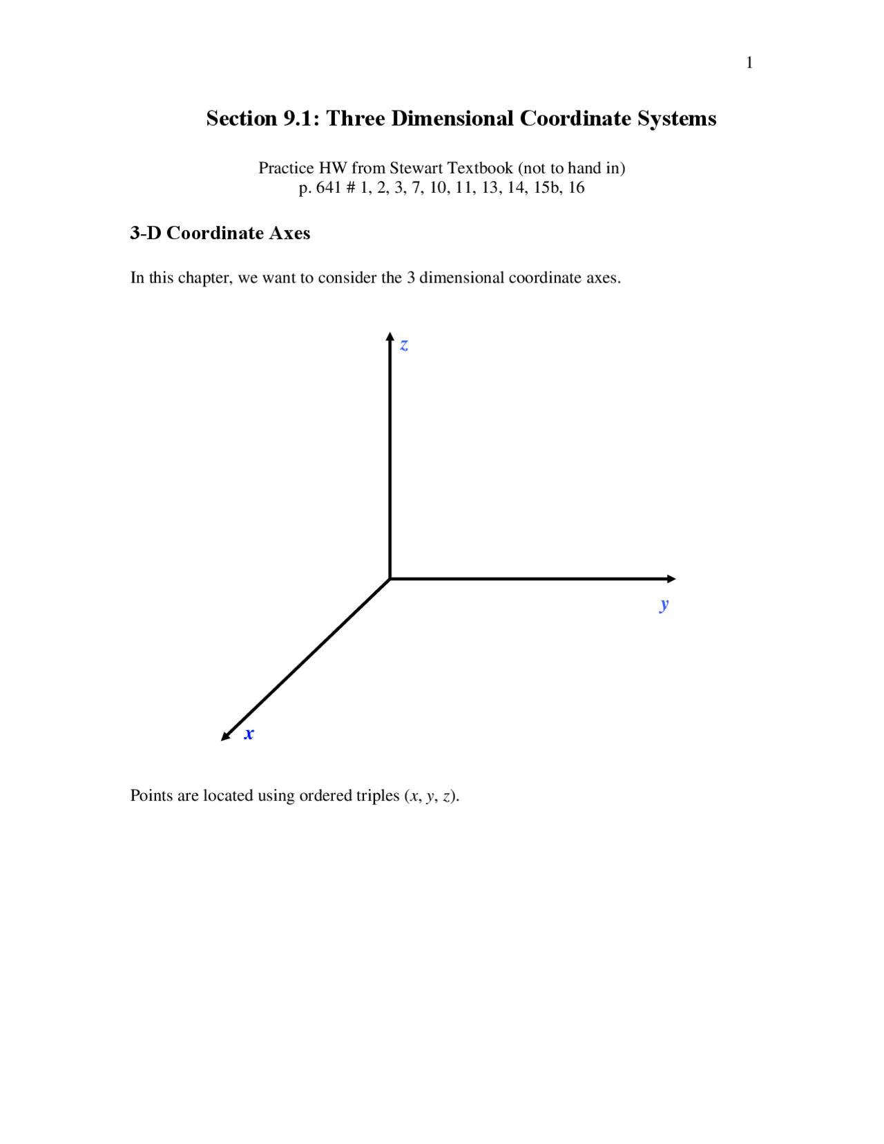 Section 9.1: Three Dimensional Coordinate Systems | Study notes Pre ...