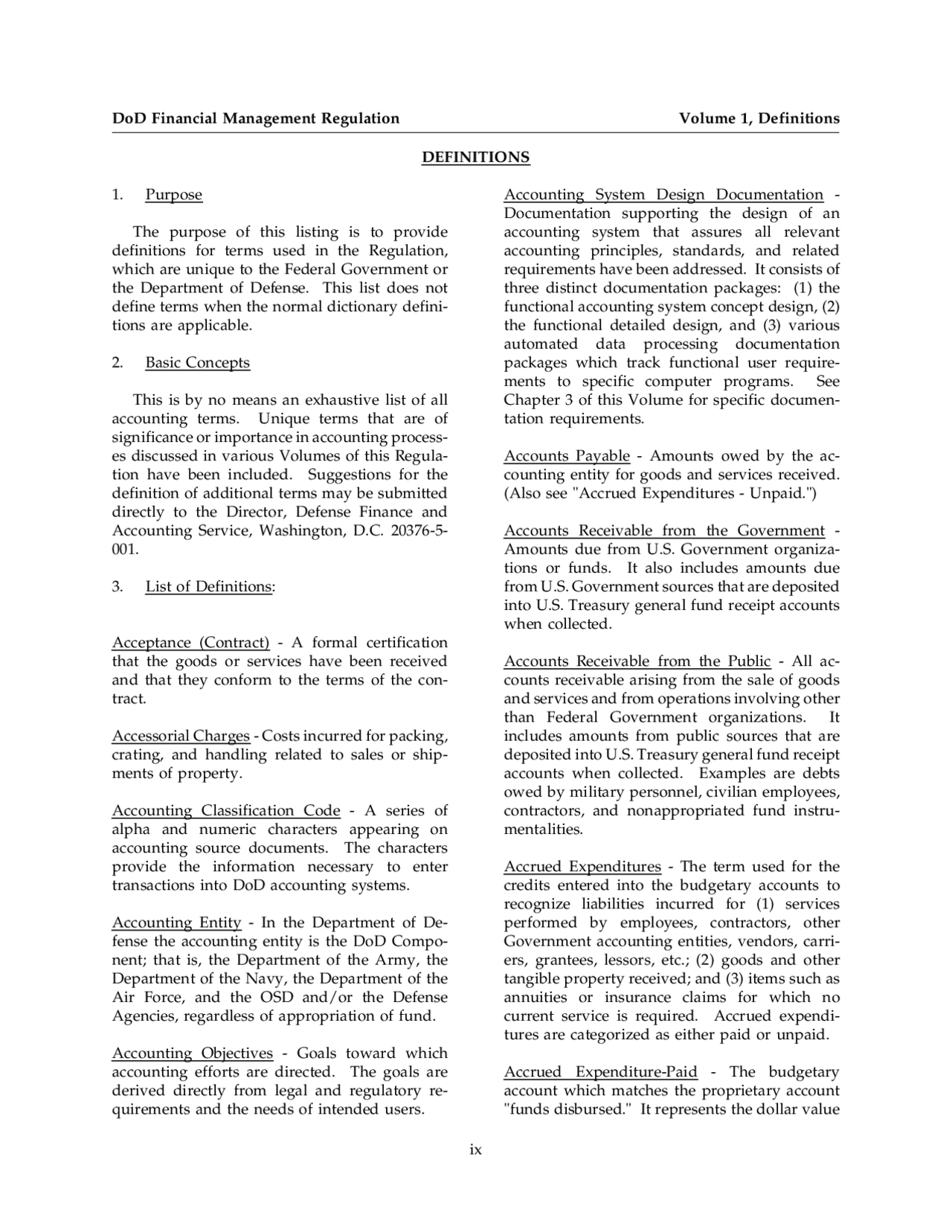 DoD Financial Management Regulation Volume 1, Definitions ... | Study ...