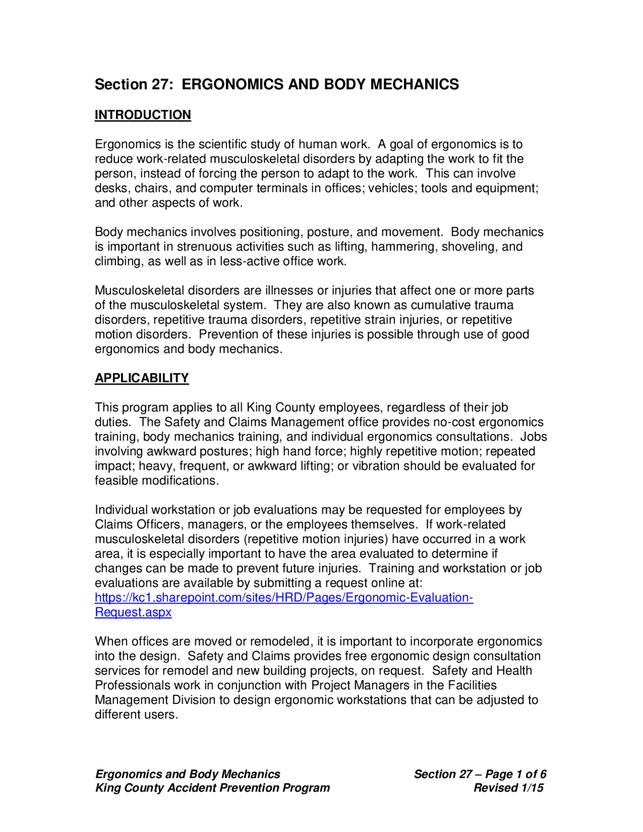 Section 27: ERGONOMICS AND BODY MECHANICS | Exercises Mechanics | Docsity