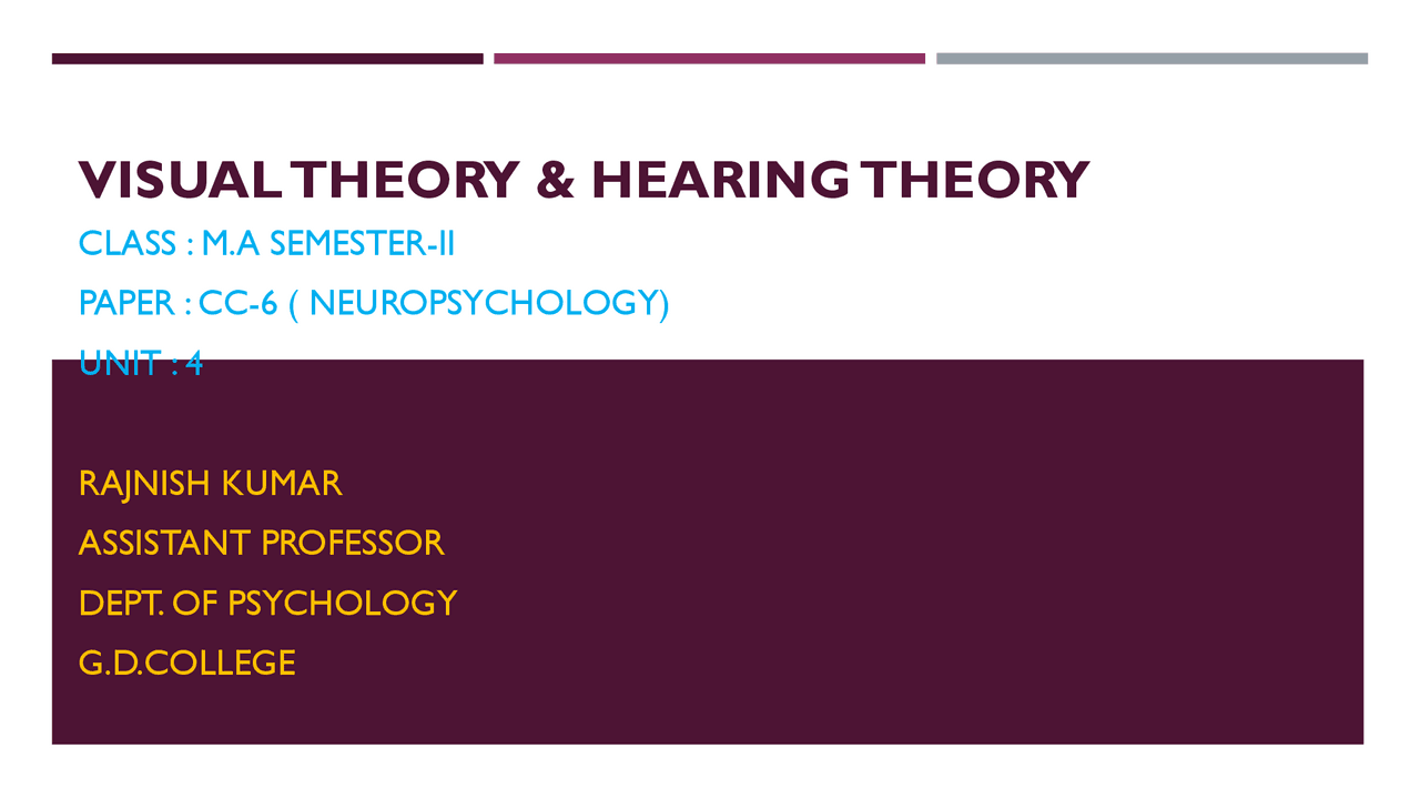 VISUAL THEORY & HEARING THEORY | Schemes and Mind Maps Psychology | Docsity