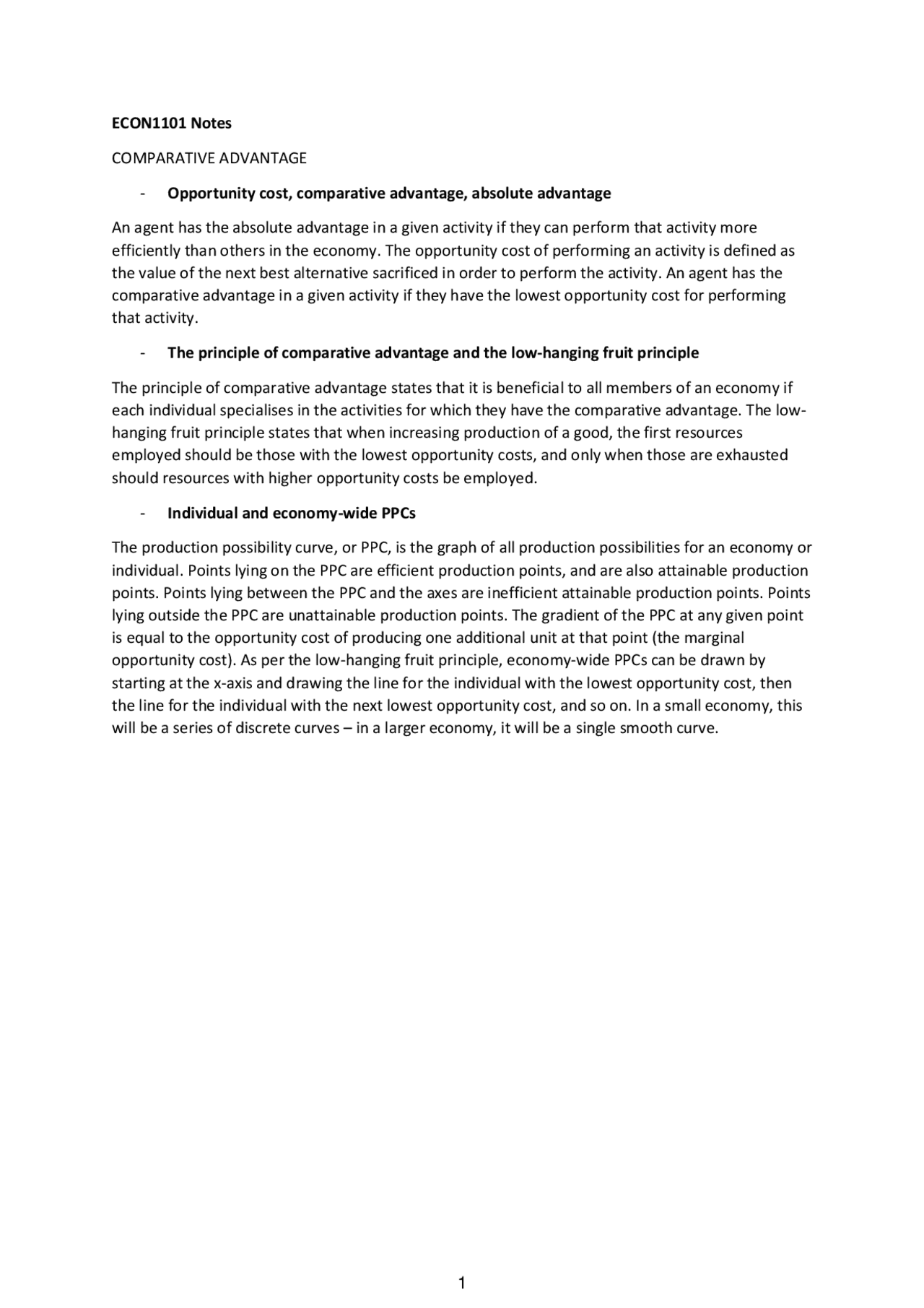 Opportunity Cost Comparative Advantage Lecture Notes Marketing