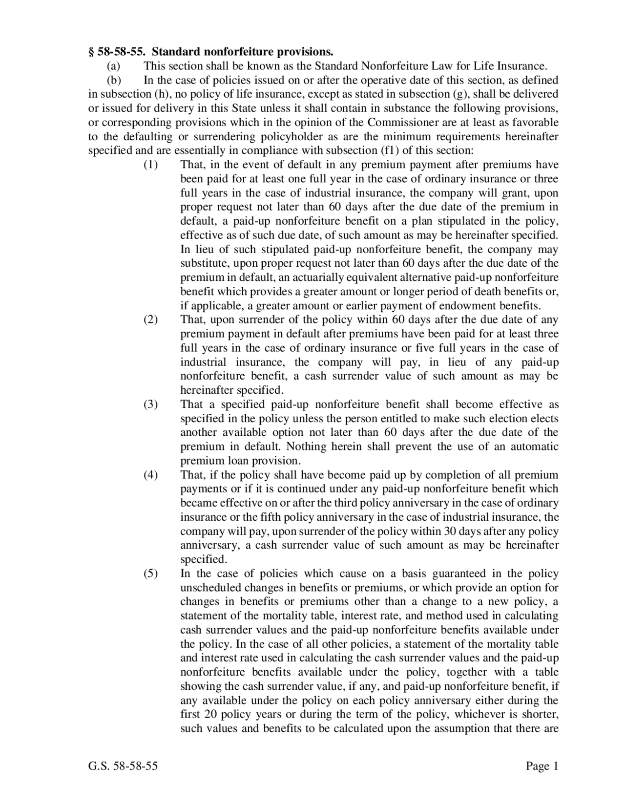 58-58-55. Standard nonforfeiture provisions. | Lecture notes Law | Docsity