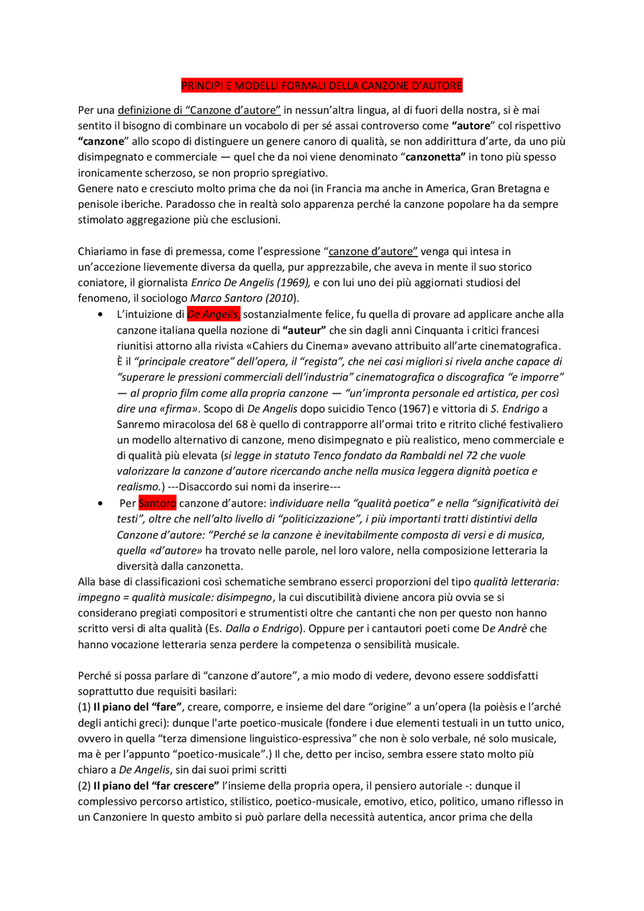 Riassunto pagine 3-43 "Principi e modelli formali della canzone d ...