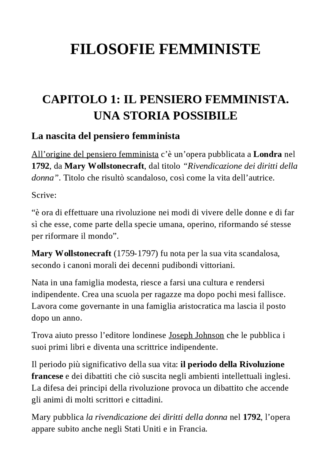 Riassunto Libro Le Filosofie Femministe Appunti Di Filosofia Docsity