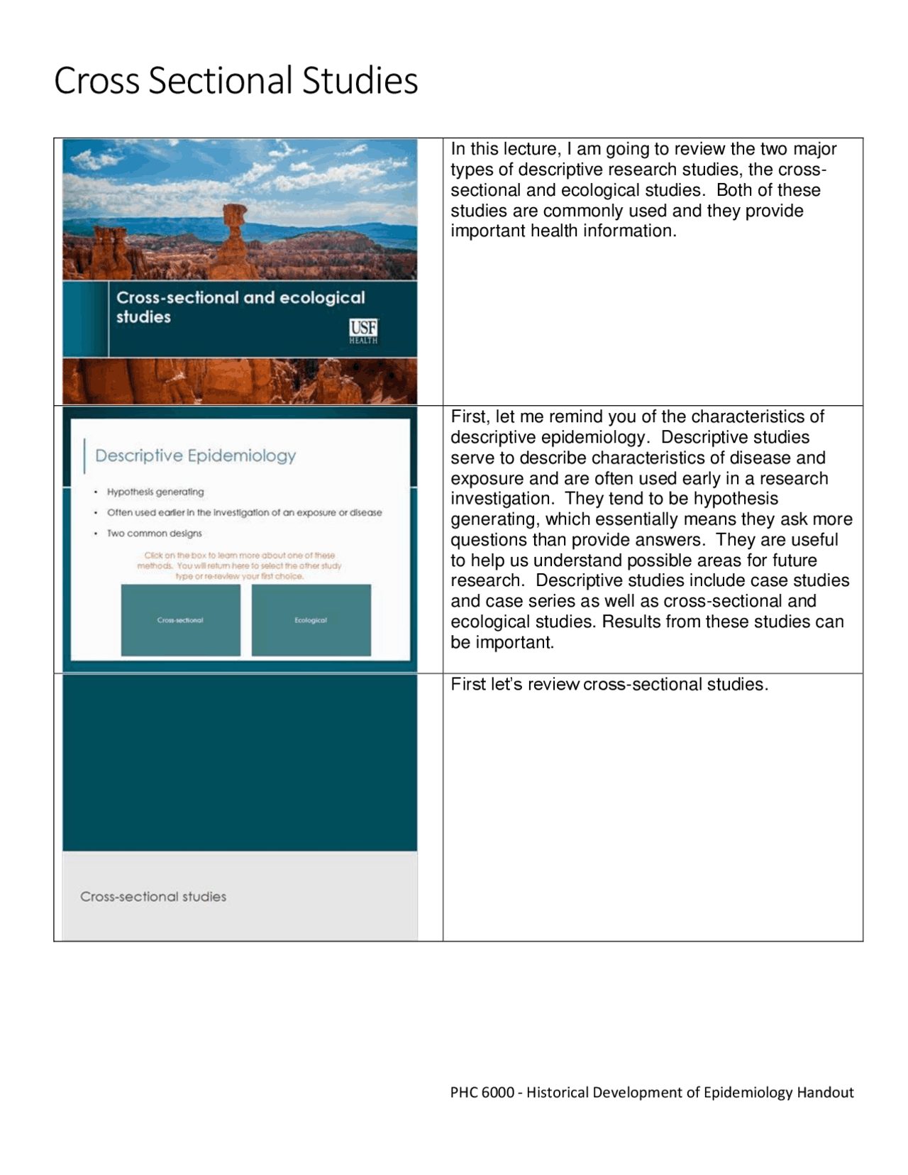 Cross Sectional Studies | Slides Epidemiology | Docsity