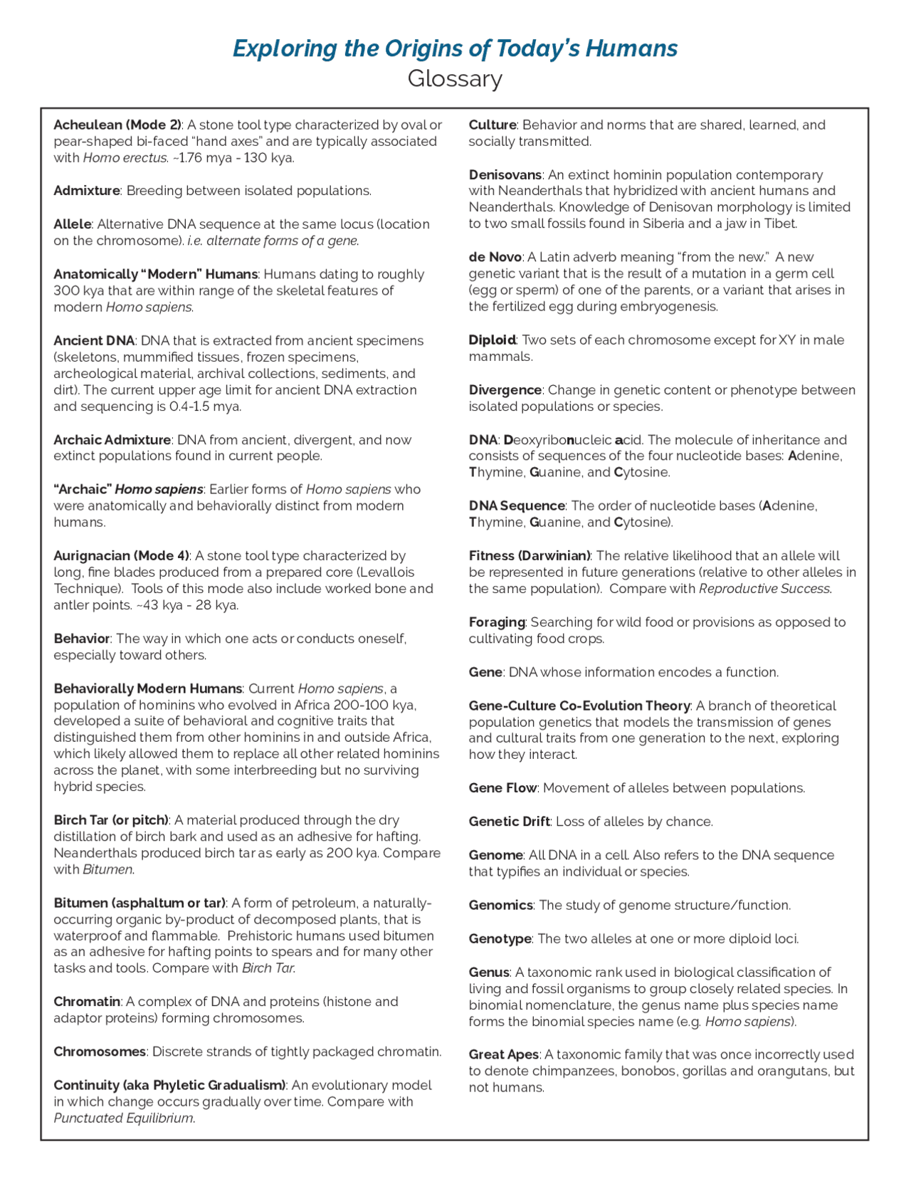 Exploring the Origins of Today's Humans Glossary | Lecture notes Latin ...