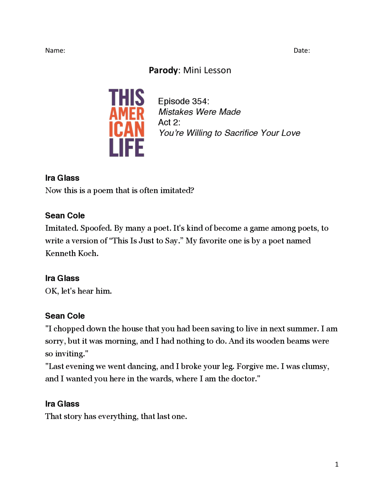 Parody: Mini Lesson | Slides English Literature | Docsity