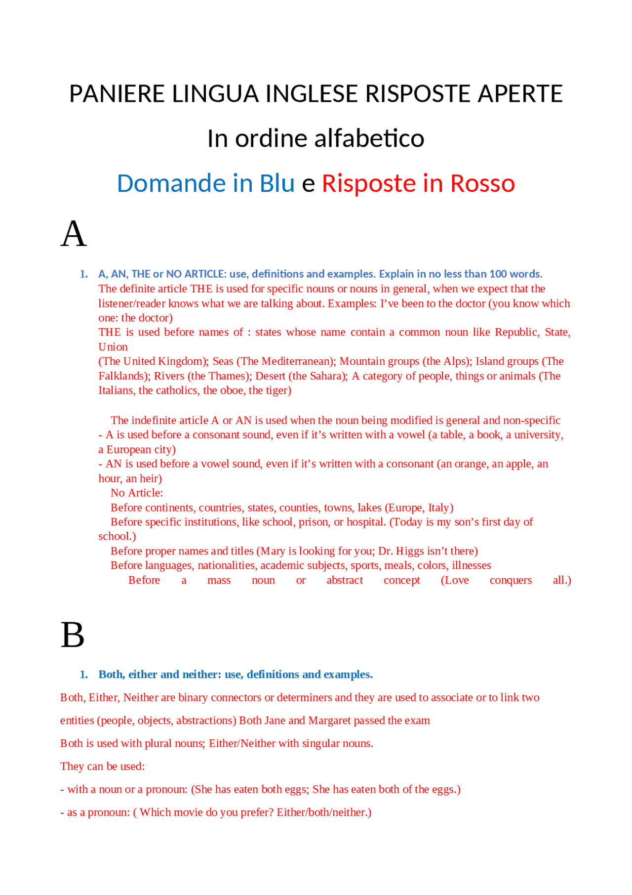 Paniere Lingua Inglese Ecampus Profbarbara Dindelli Risposte Aperte