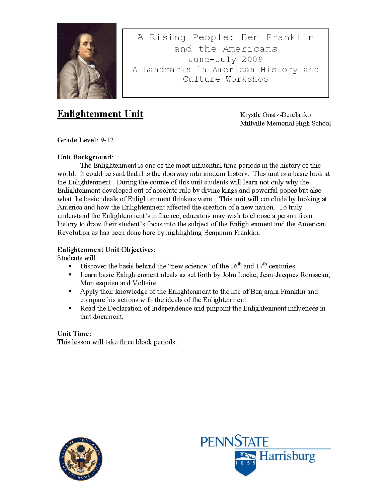 Ben Franklin and the Americans Enlightenment Unit | Summaries History ...