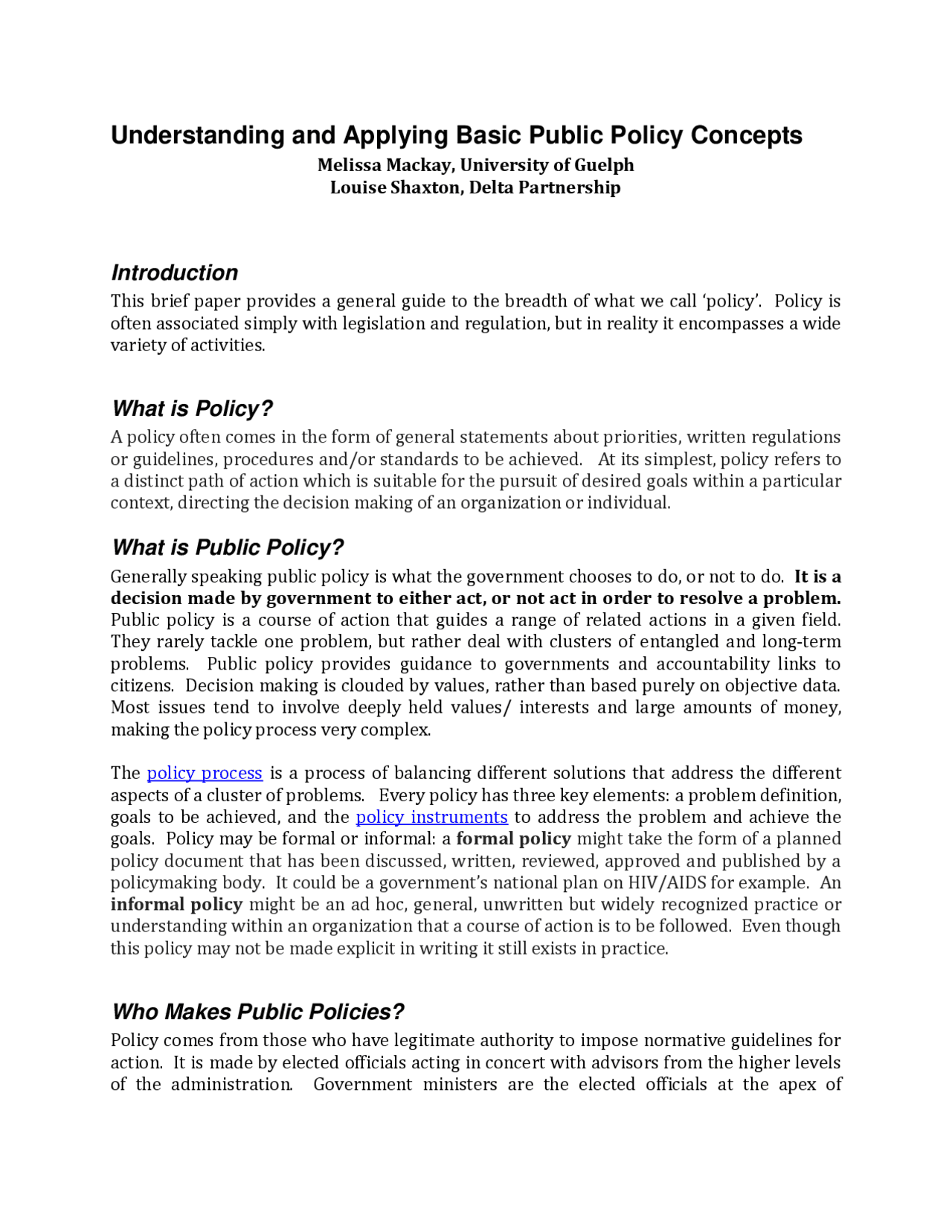 Understanding And Applying Basic Public Policy Concepts Exercises