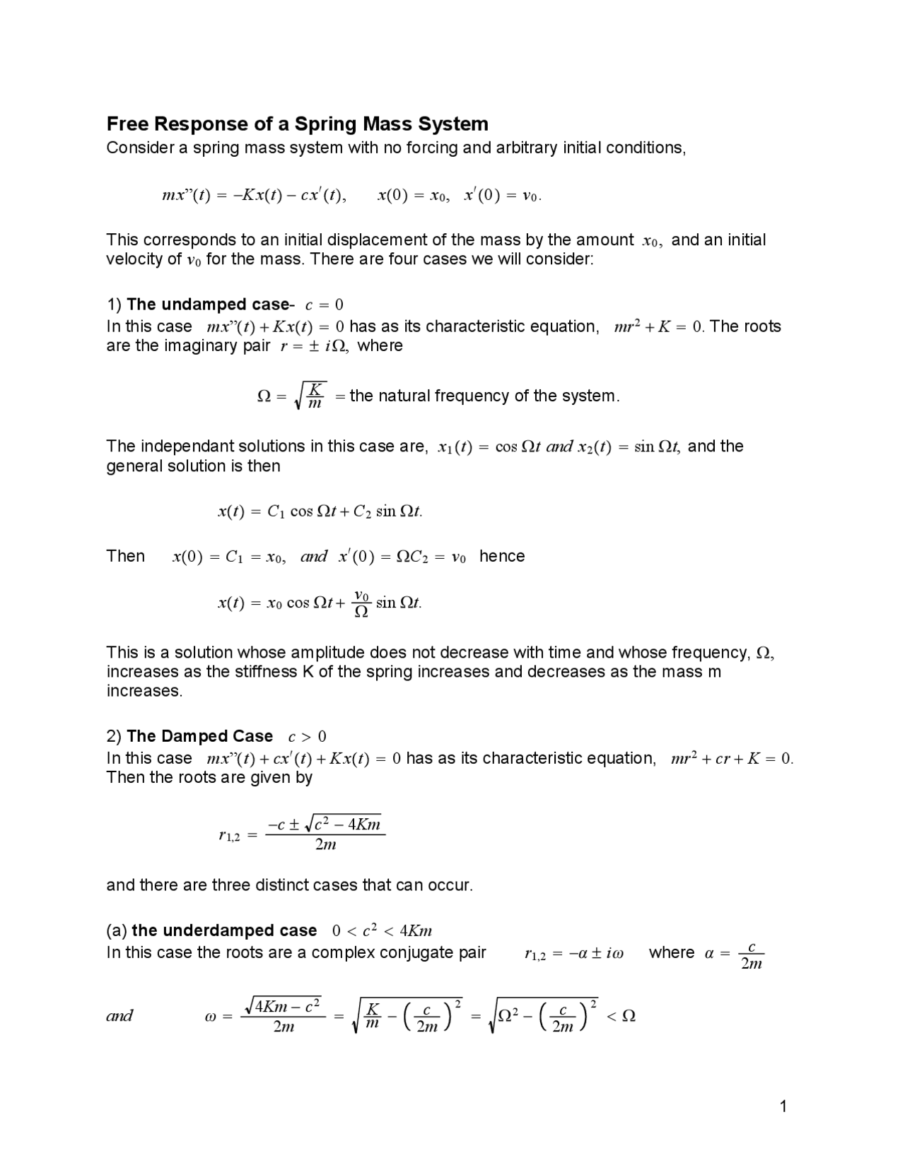Free Response Of A Spring Mass System Exams Particle Physics Docsity