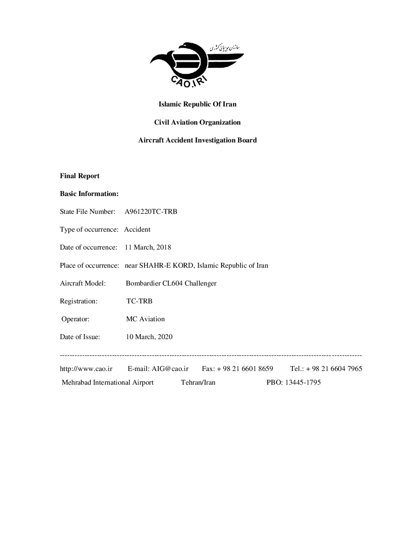 Final Report On Aircraft Accident Summaries Aviation Docsity