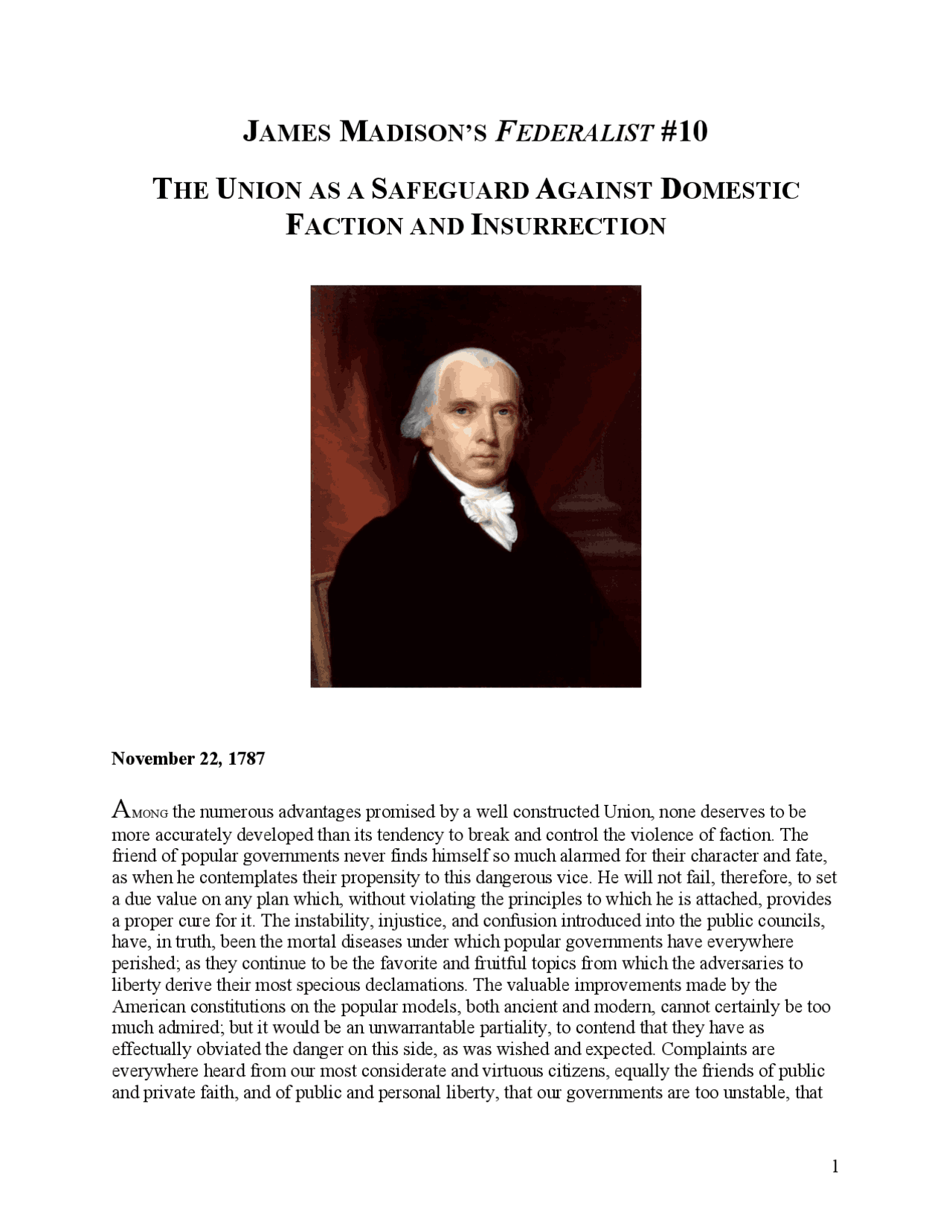 James Madison Federlist Paper 10 Excerpts.pdf | Schemes and Mind Maps ...