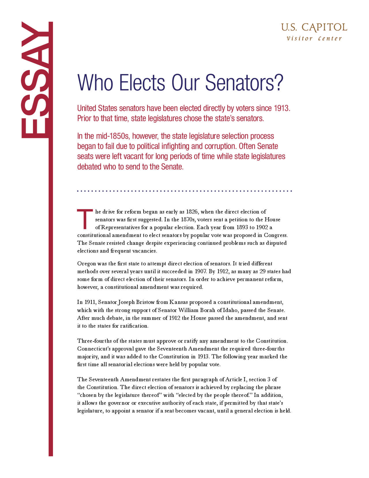 Who Elects Our Senators? - U.S Capitol | Lecture notes Local Government ...