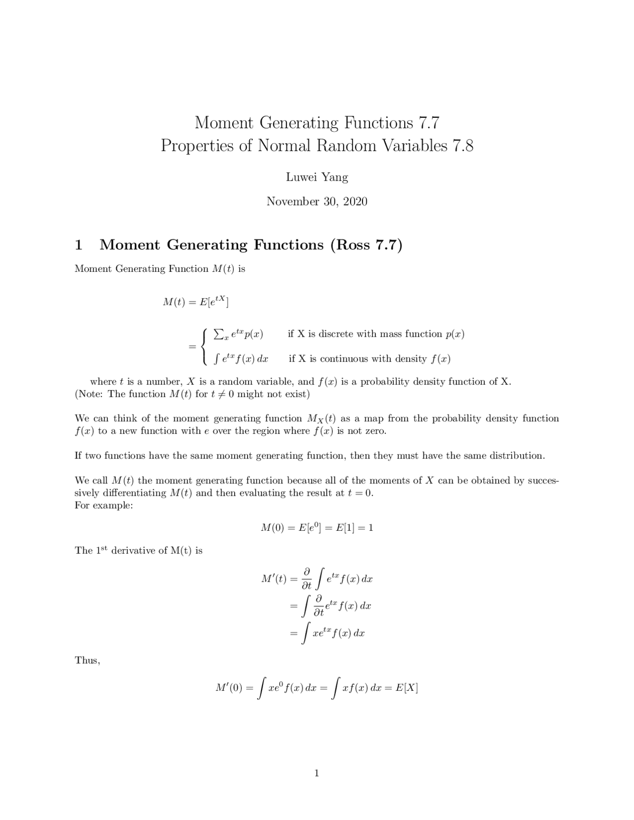 Moment Generating Functions 7 7 Properties Of Normal Schemes And