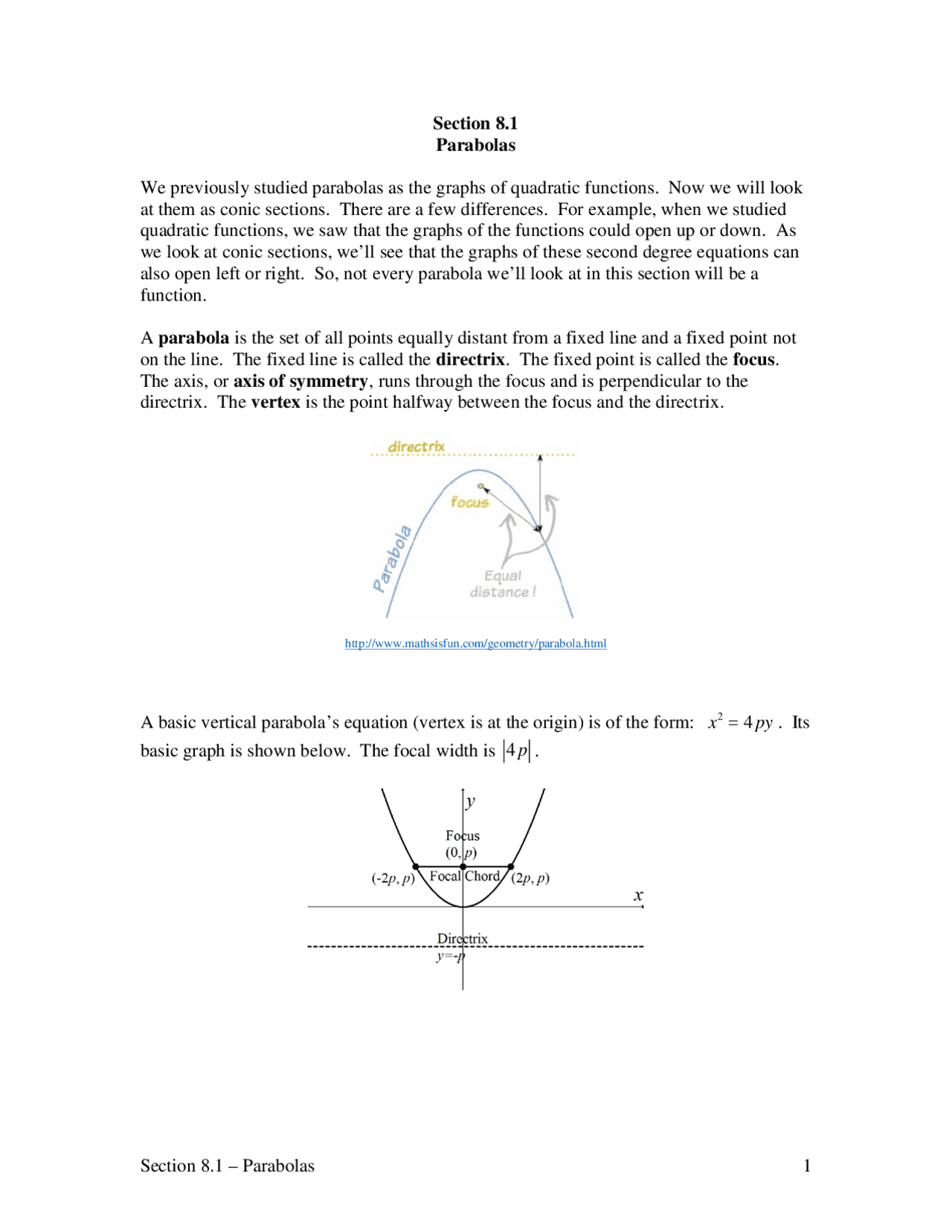 Section 81 Parabolas Exercises Geometry Docsity